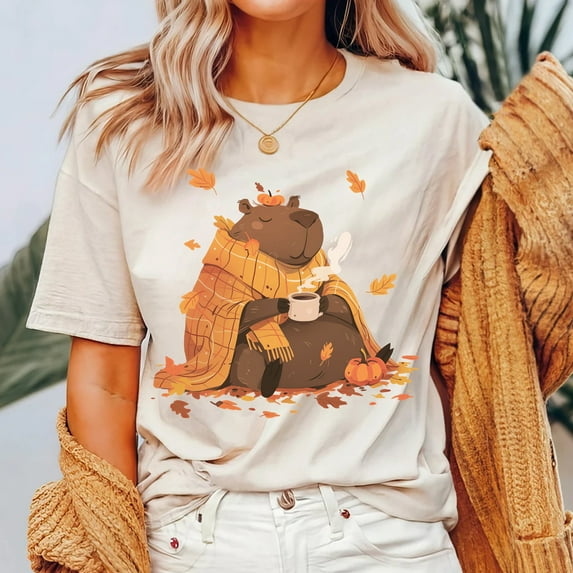 Capybara Fall Shirt, Cute Capybara In Blanket Shirt, Capybara Pumpkin ...