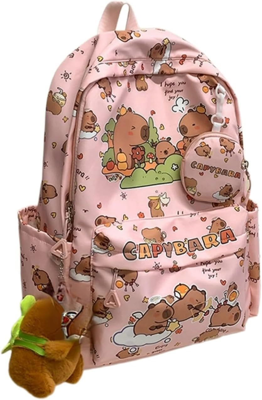 Capybara Fashionable Print Large Capacity Backpack with Pins ...