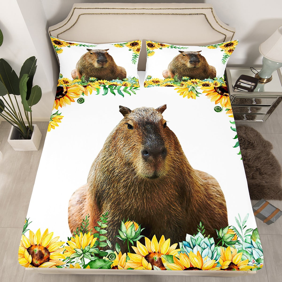 Capybara Fitted Sheet Gifts for Capybara Lovers Bed Sheets Queen Size ...