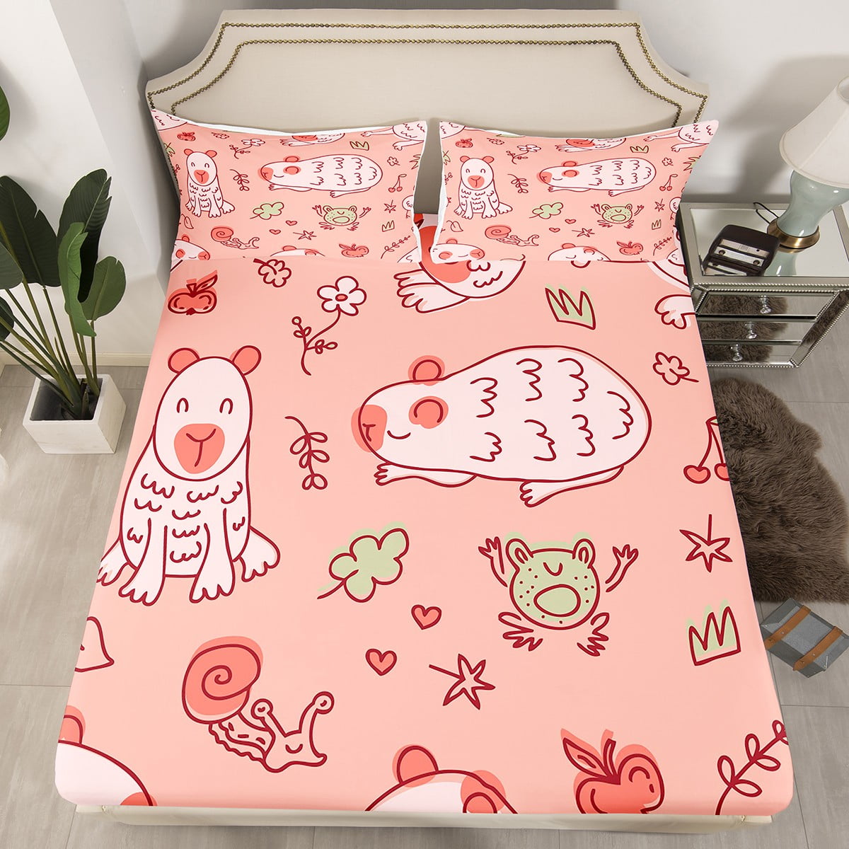 Capybara Fitted Sheet Kawaii Bed Sheets Wild Animals Bedding Set Queen ...