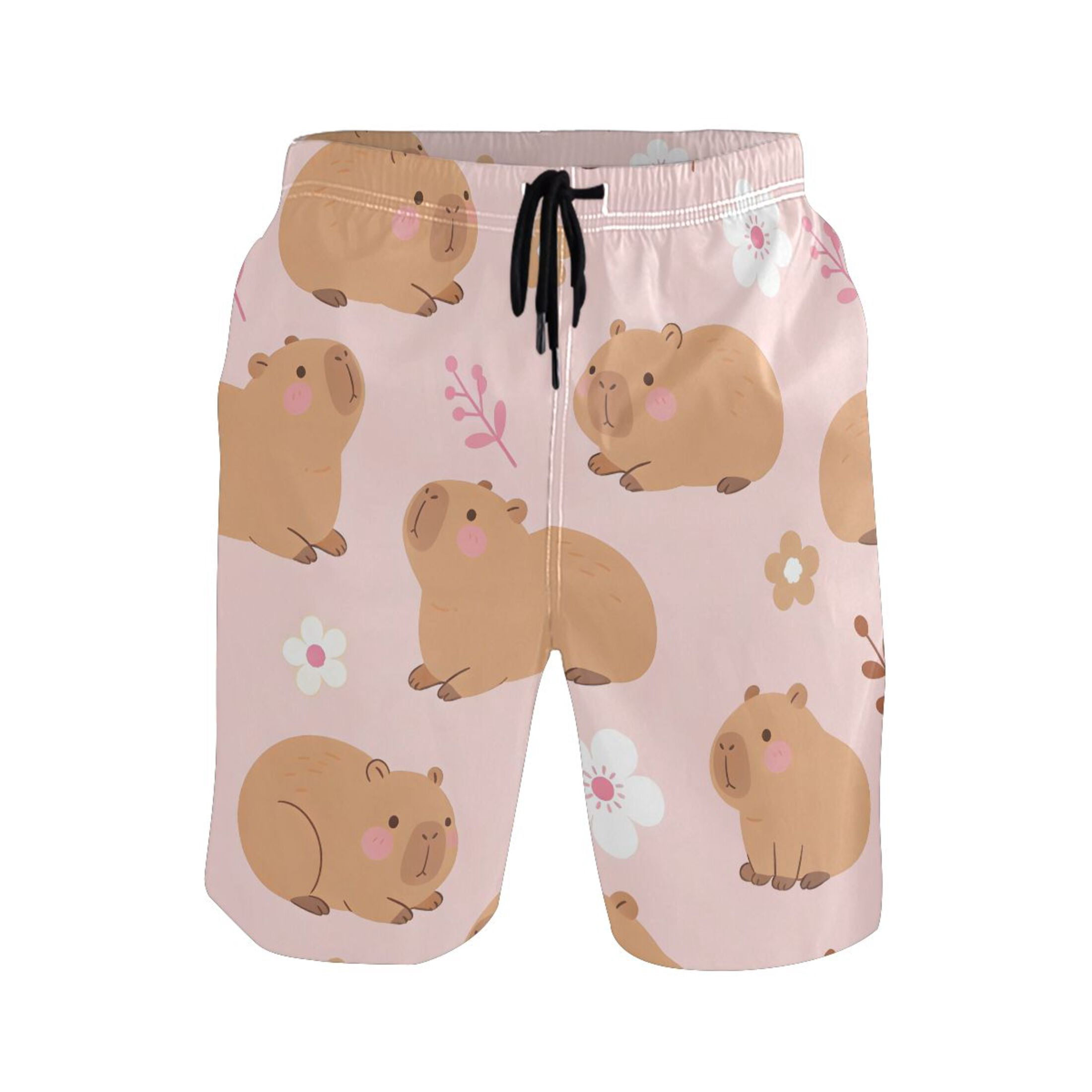 Capybara Flower Mens Swim Trunks Quick Dry Board Shorts Breathable Fit ...