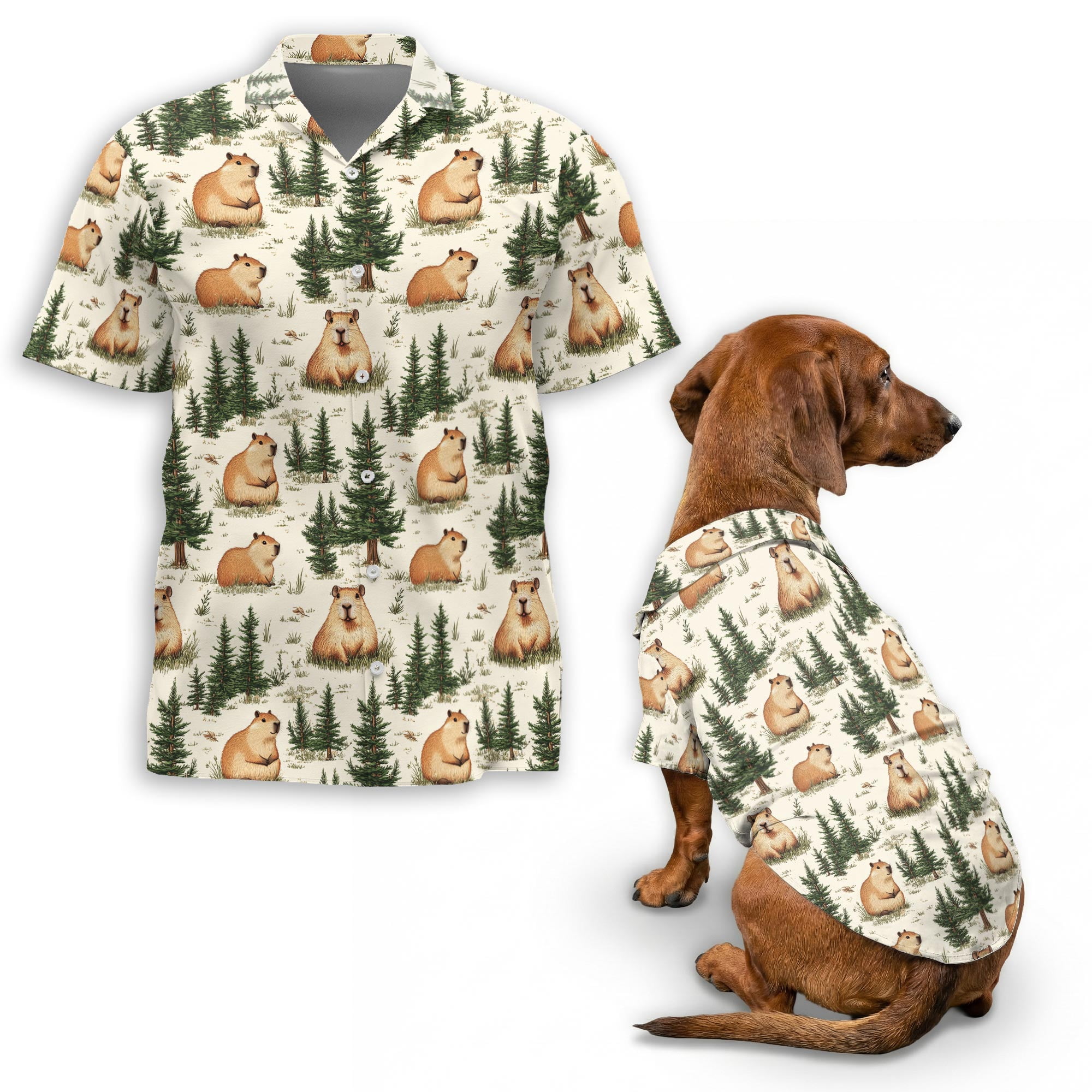Capybara Forest Matching Hawaiian Shirt for Owner and Dog, Tropical ...