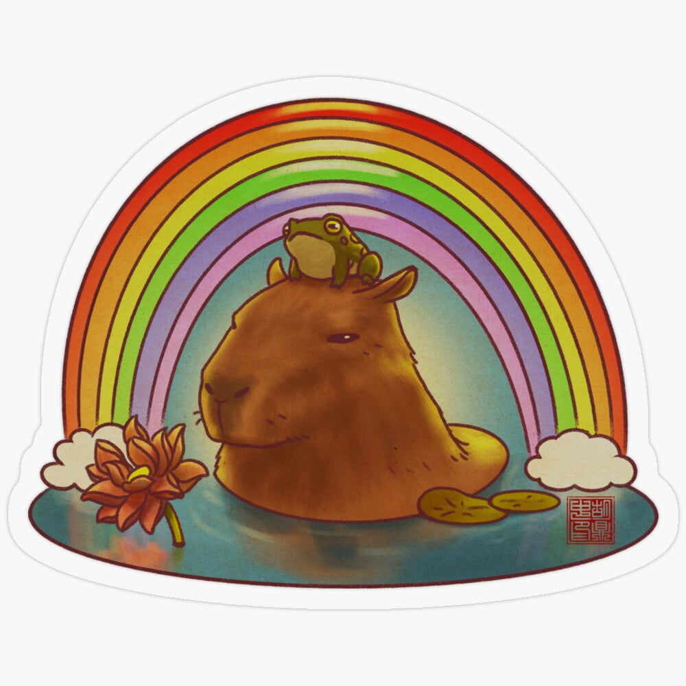 Capybara And Frog Rainbow Transparent Stickerphone Decal Water Bottle ...