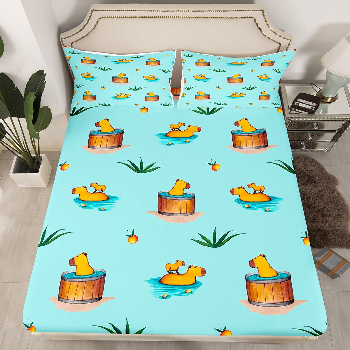 Capybara Full Fitted Sheet Cute Rodent Animals Capybara Bed Sheets ...