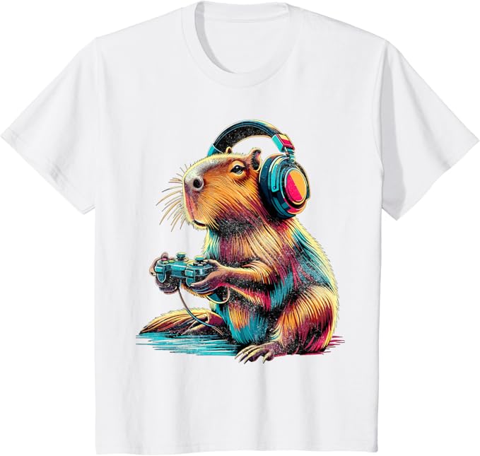 Capybara Funny Video Games Youth T-Shirt, Cute Gamer Shirt For Boys ...