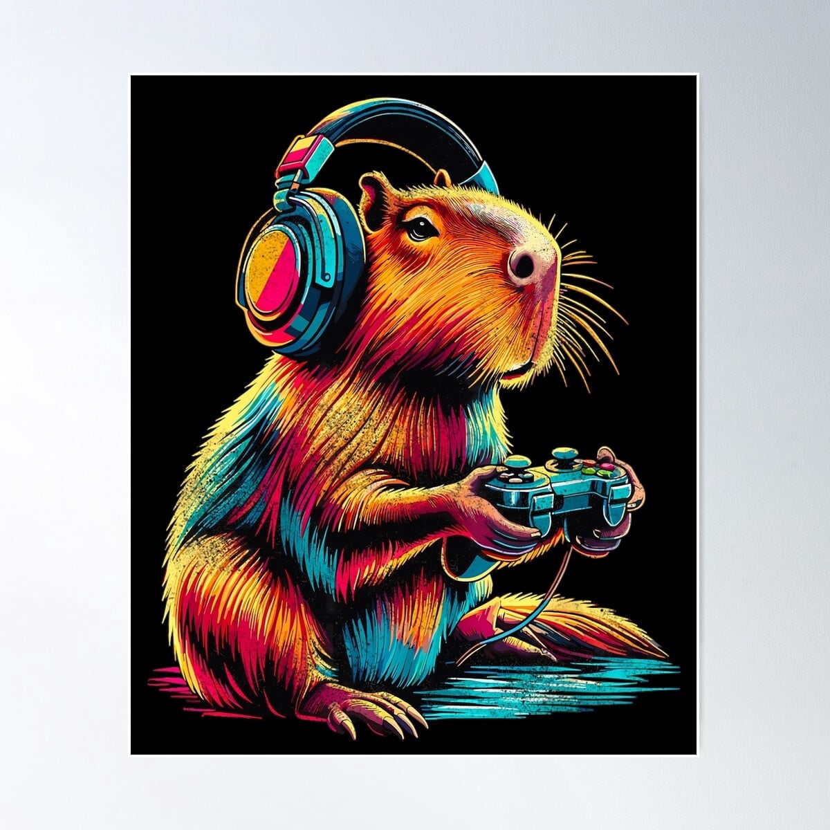 Capybara Gaming, Funny Gamer Capybara Design Poster Wall Art, Poster ...
