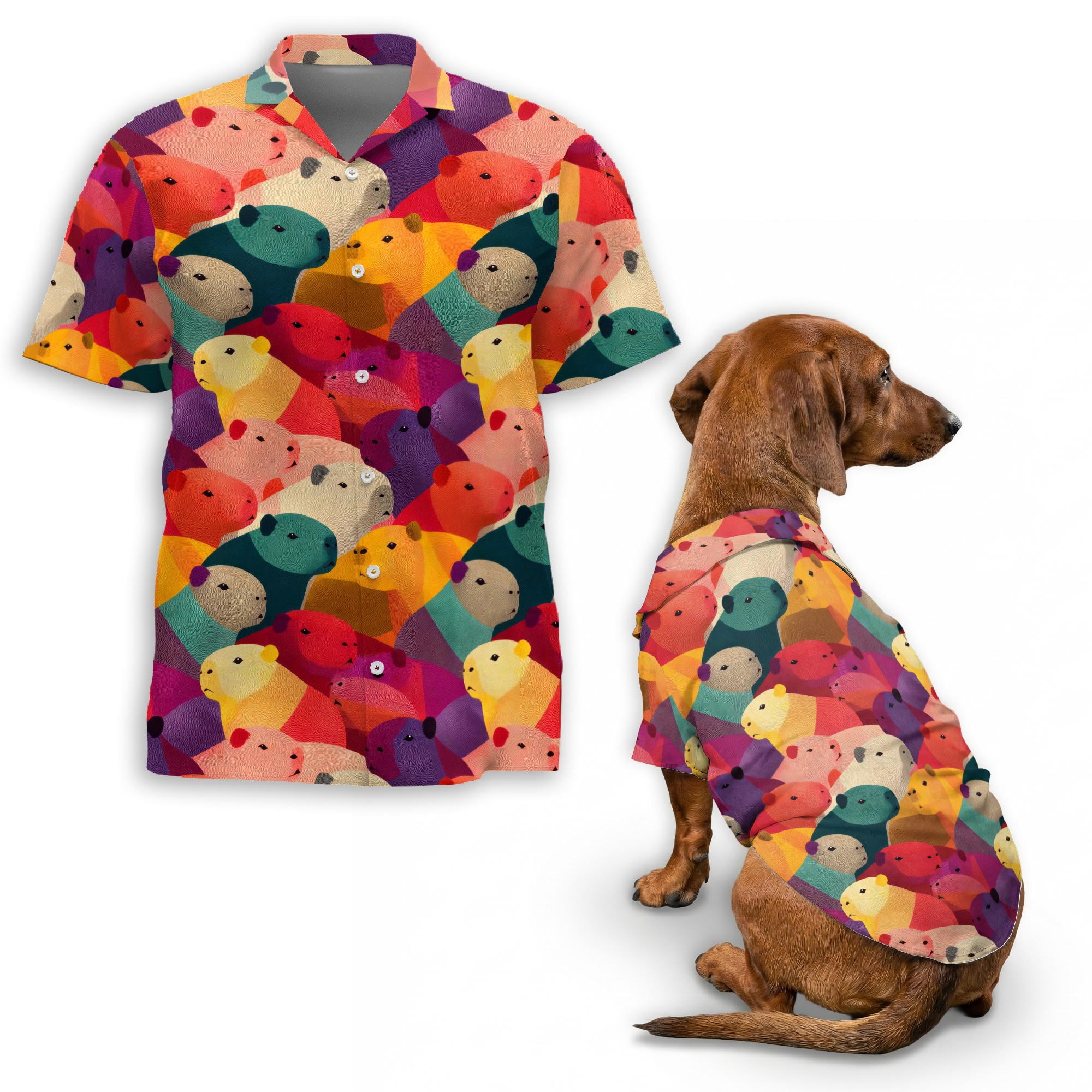 Capybara Hawaiian Shirt for Adults and Dogs, Colorful Animal Pattern ...