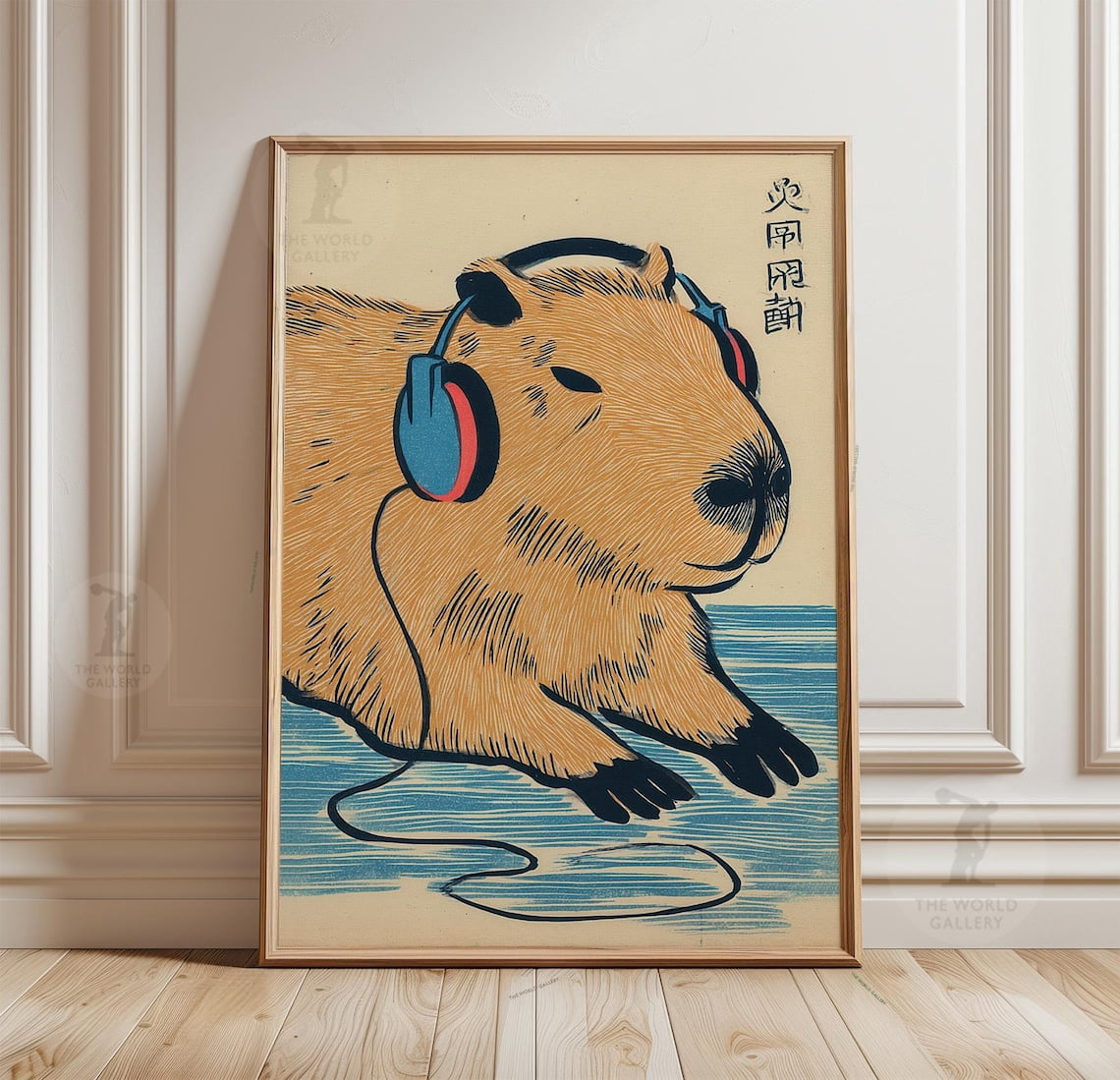 Capybara Headphones Illustration Retro Ink Animal Music Poster Art ...