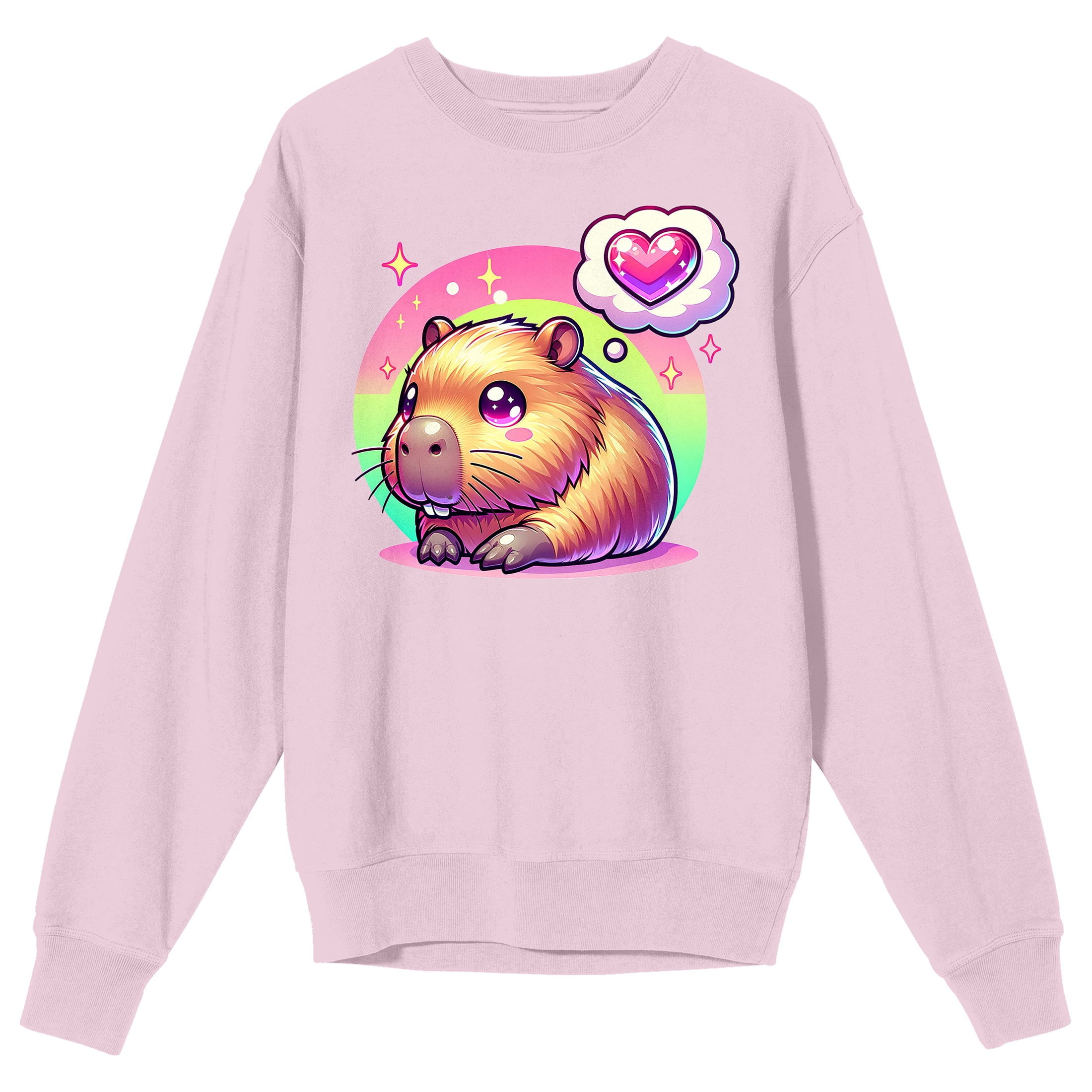 Capybara Heart Emoji Women's Cradle Pink Crew Neck Long Sleeve ...