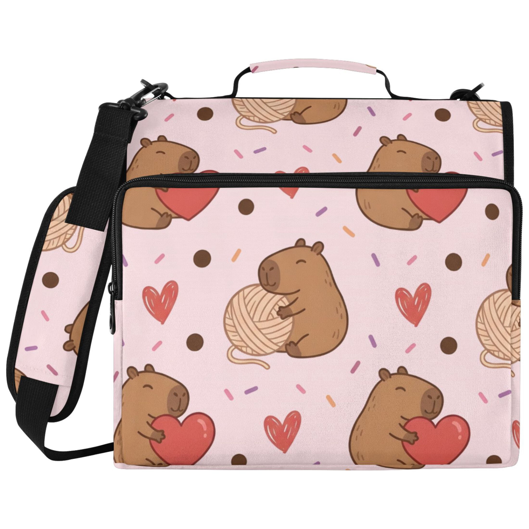 Capybara Heart Pattern 3 Ring Binder Bag Zipper Binder Organizer with ...