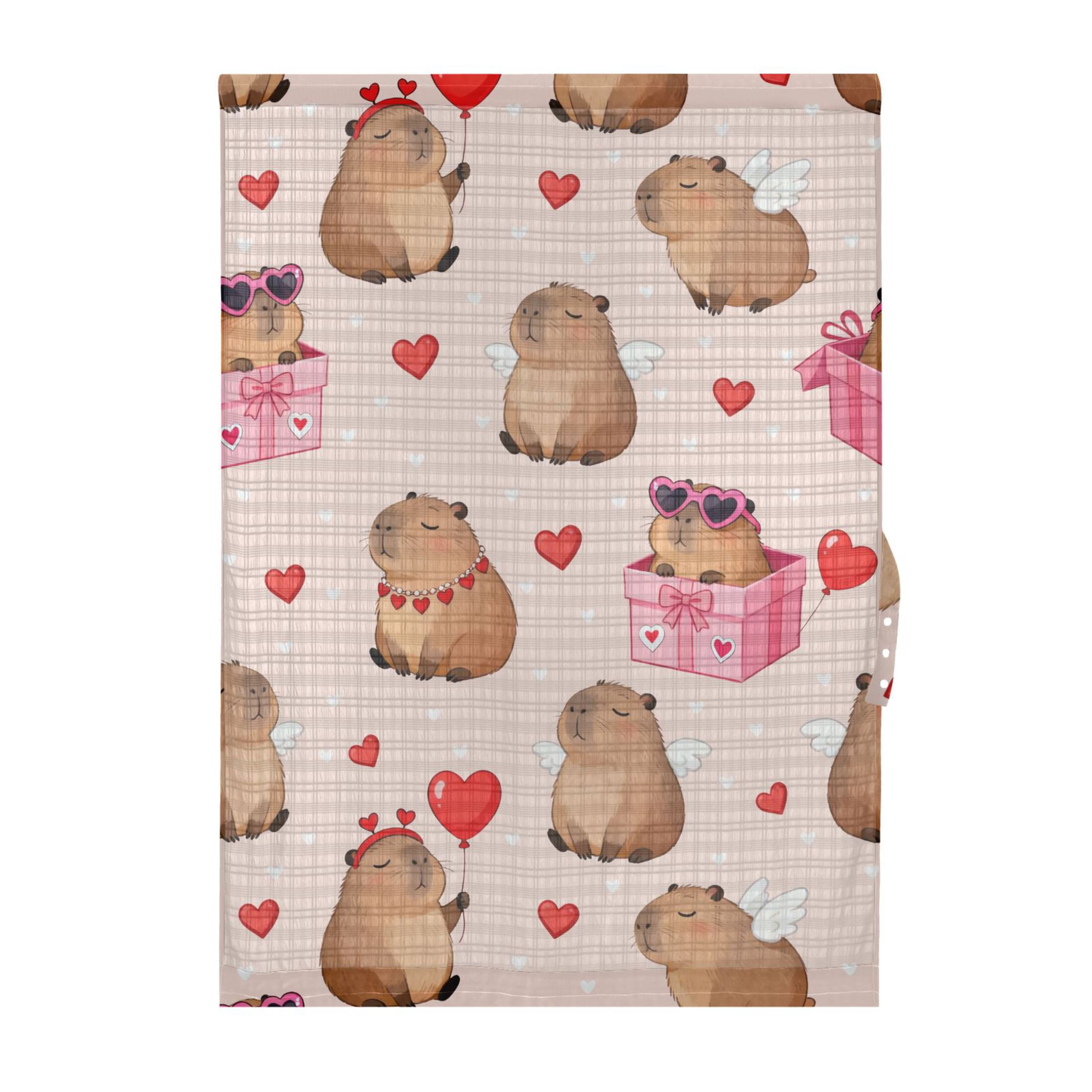 Capybara Hearts Pattern Door Curtain Sheer Privacy Light Filtering ...