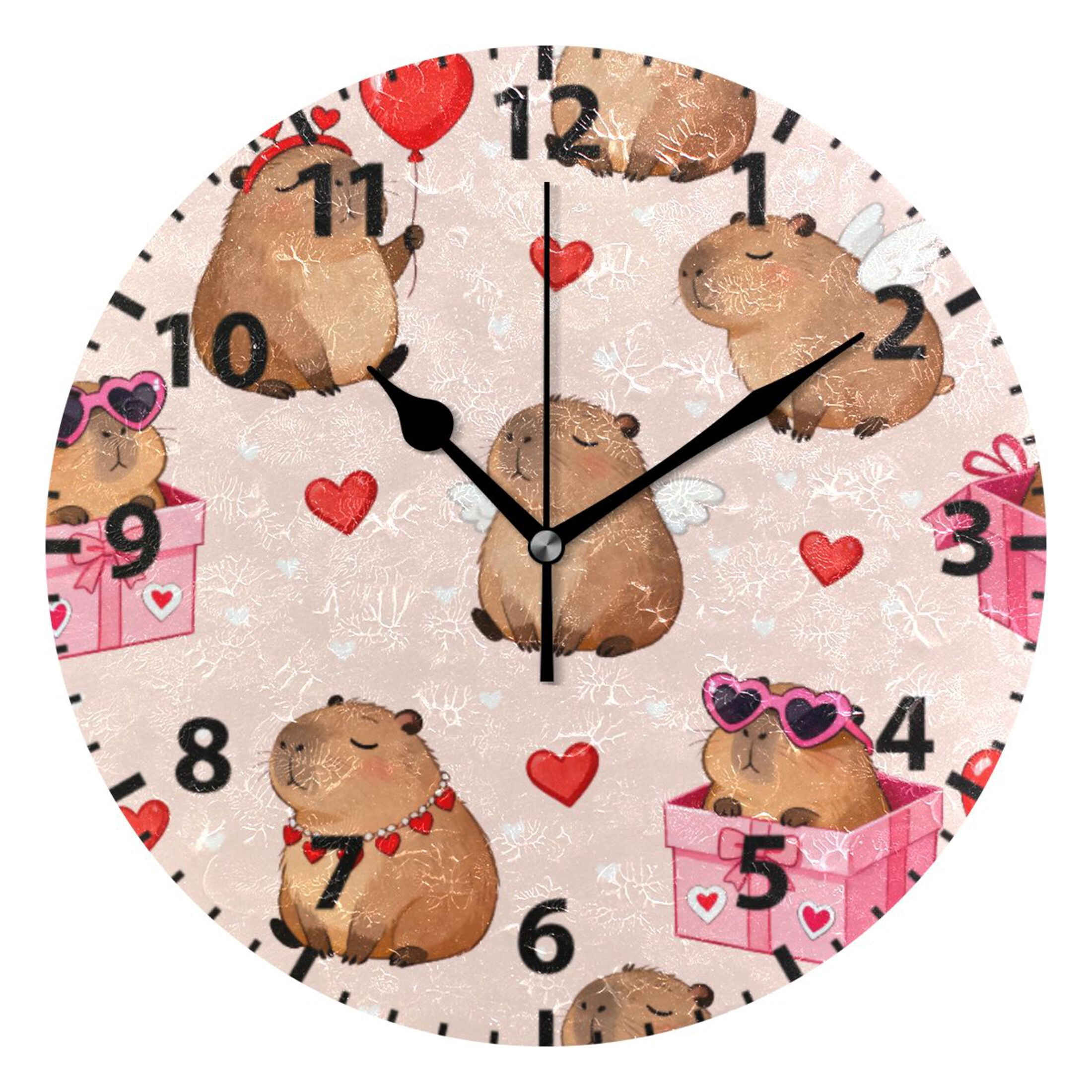 Capybara Hearts Pattern Wall Clock 10in Round Artistic Oil Painting ...