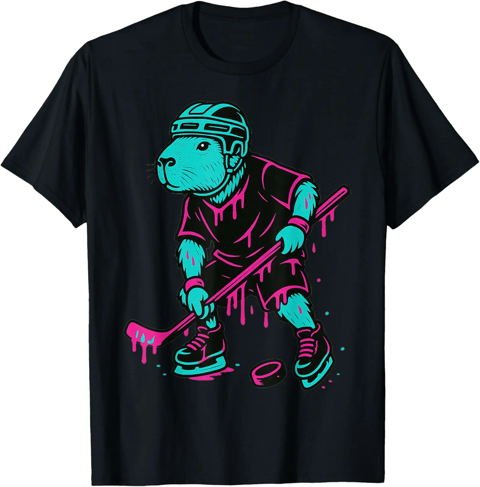 Capybara Hockey Drip Boys Ice Cream Drip Youth Boys Hockey T-Shirt All ...