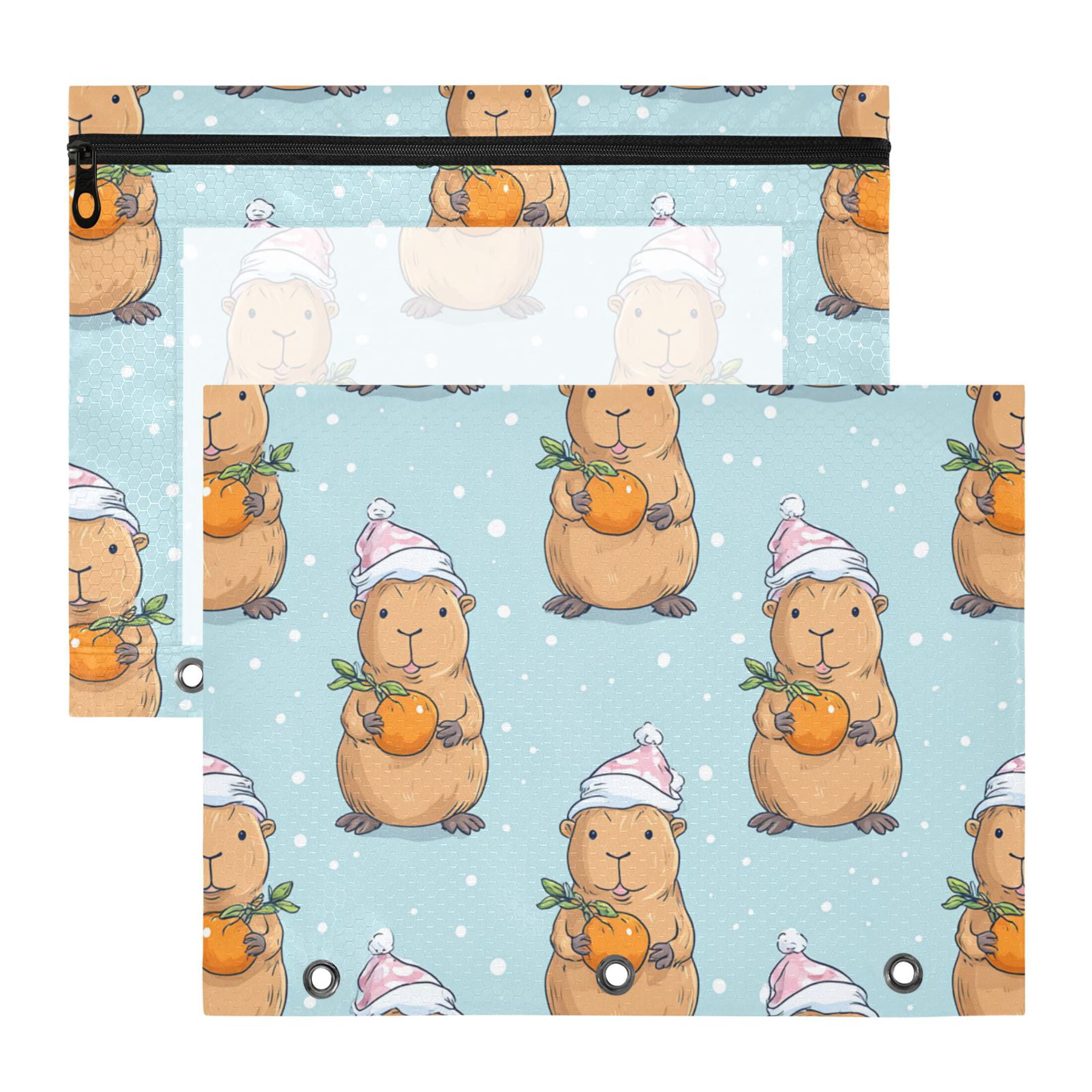 Capybara Hold Oranges in Christmas 3-Ring Binder Pocket with Zipper ...
