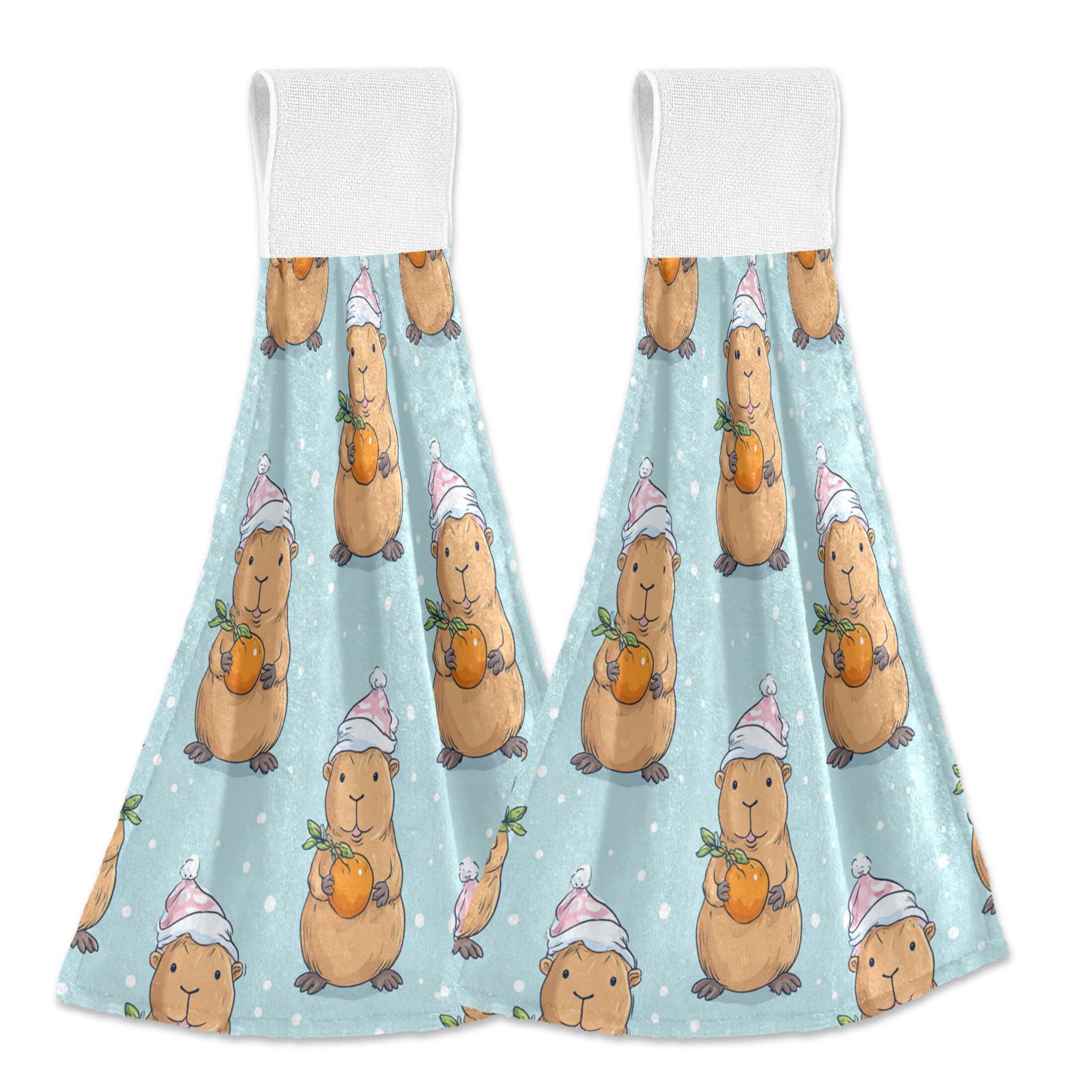 Capybara Hold Oranges in Christmas Hanging Towels with Loop Hand Towels ...