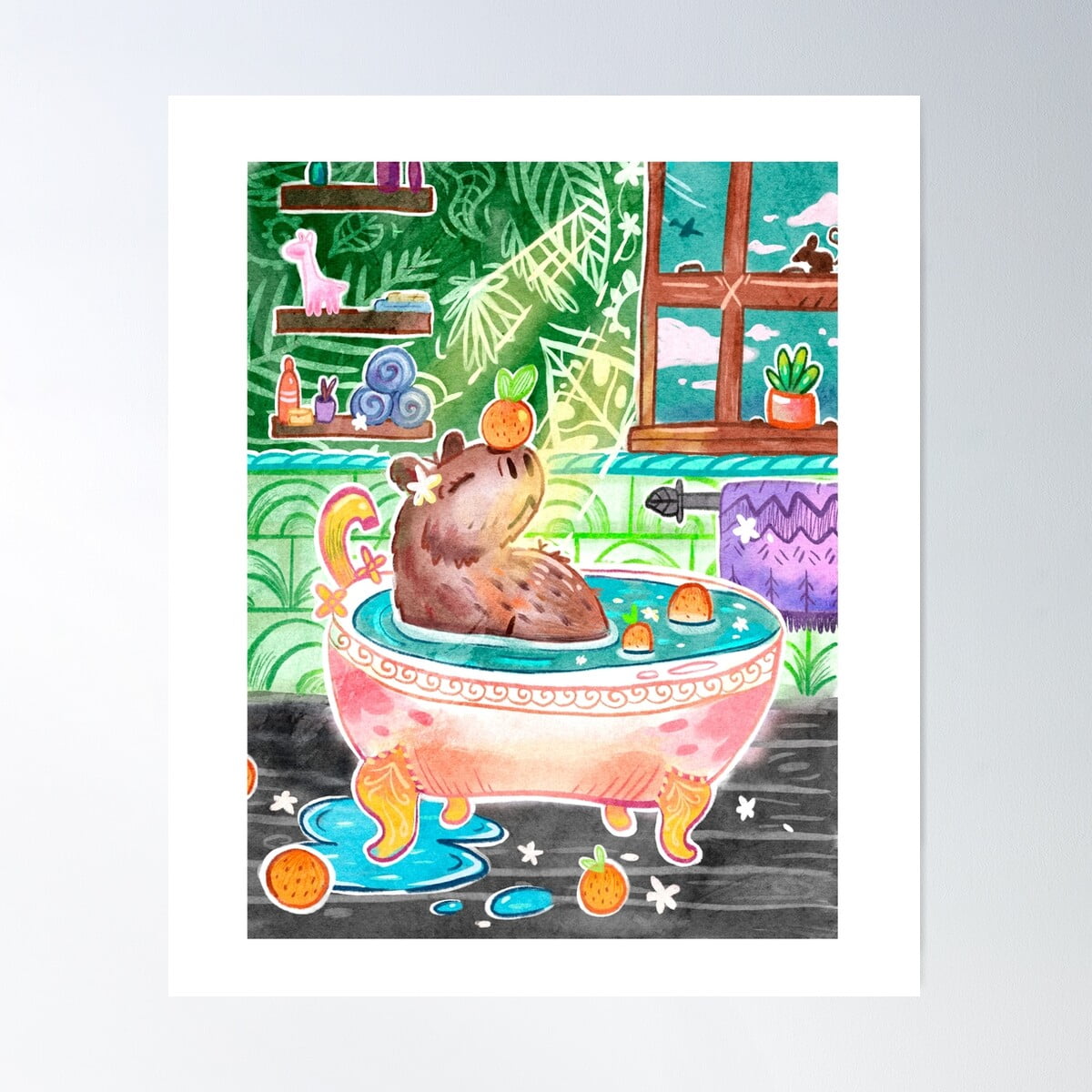 Capybara In Bath Tub With Oranges Poster Wall Art, Modern Wall Decor ...