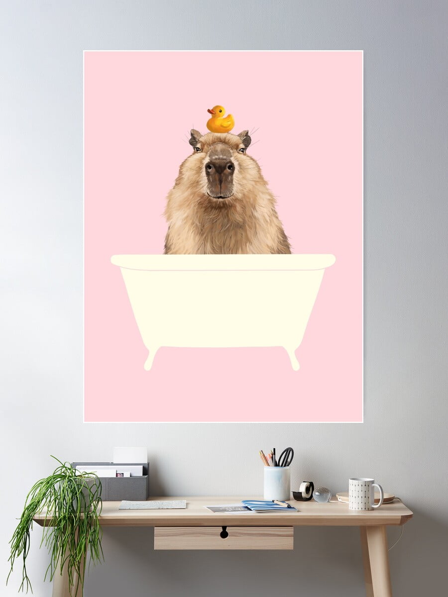Capybara In Bathtub In Pink Poster Wall Art, Modern Wall Decor For ...