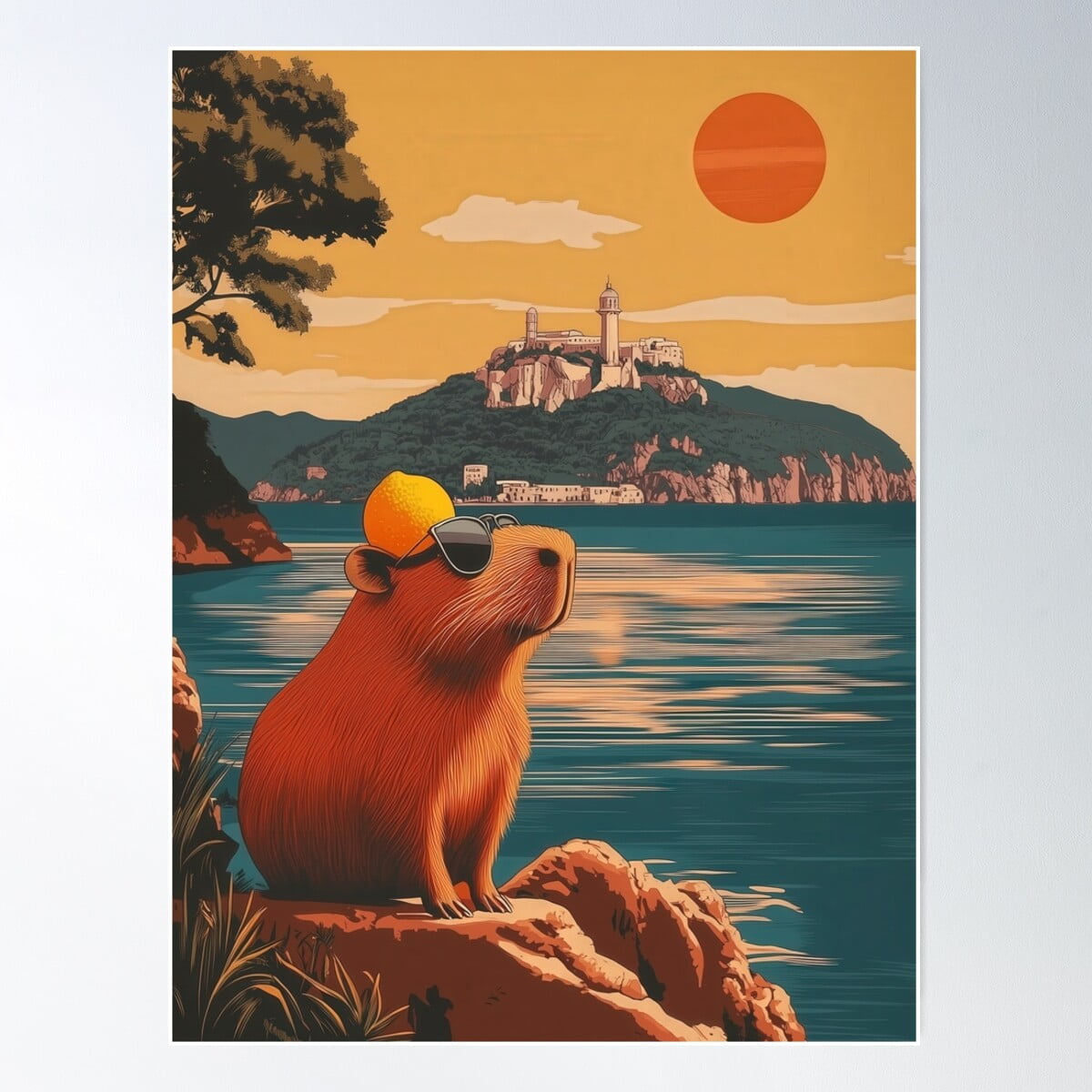 Capybara In Capri Â€“ Lemon & Sunglasses Mediterranean Vibes Poster ...