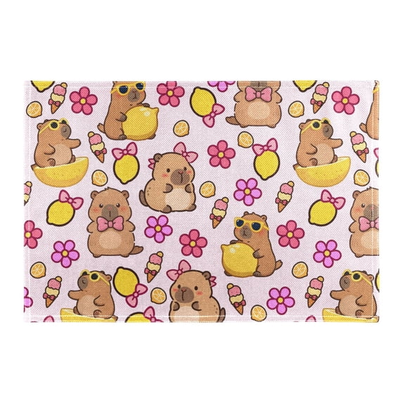 Capybara Lemon Flower Pattern Placemat 18x12in Reversible Rustic Linen ...