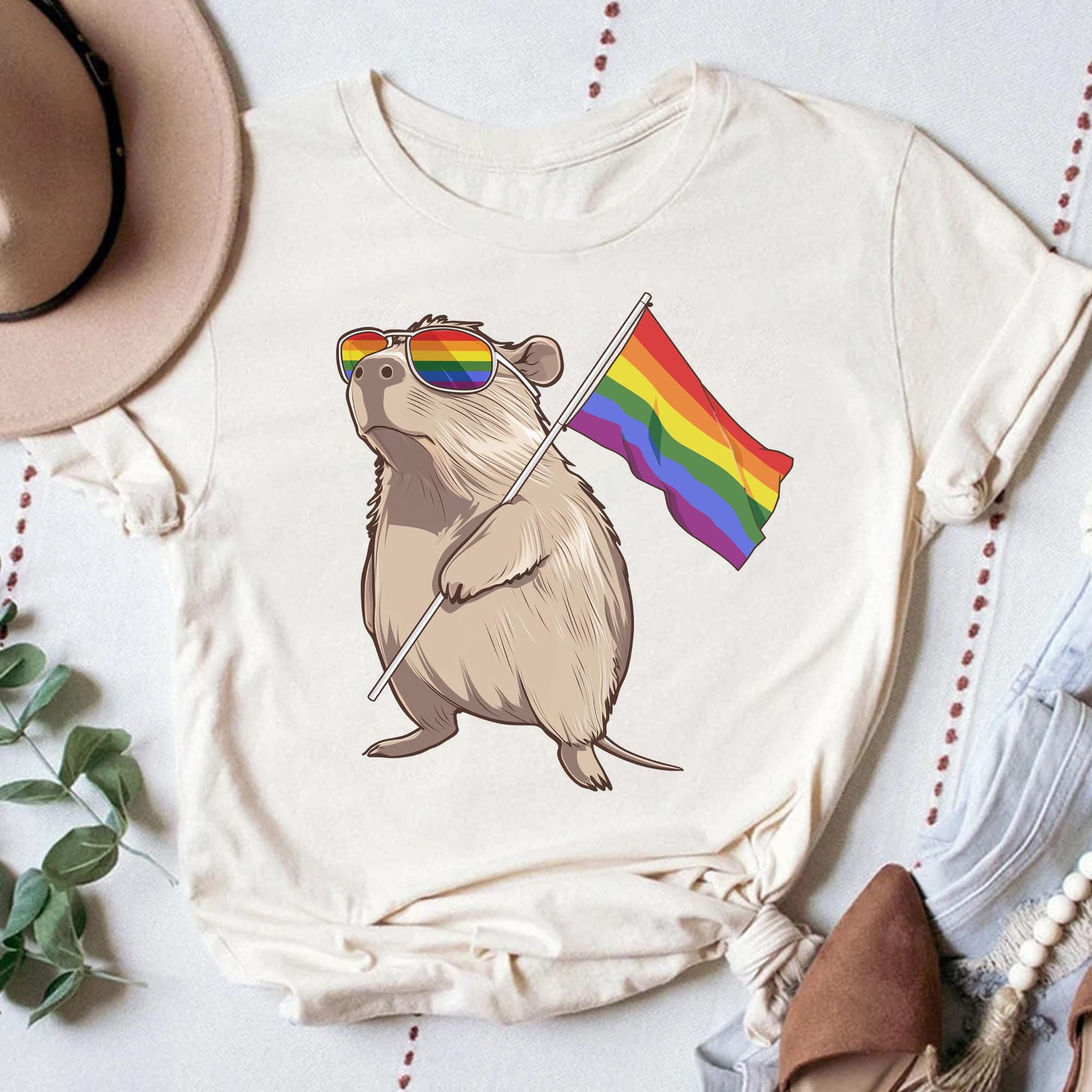 Capybara Lgbt Flag Shirt, Capybara Rainbow Flag Shirt, Pride Month ...