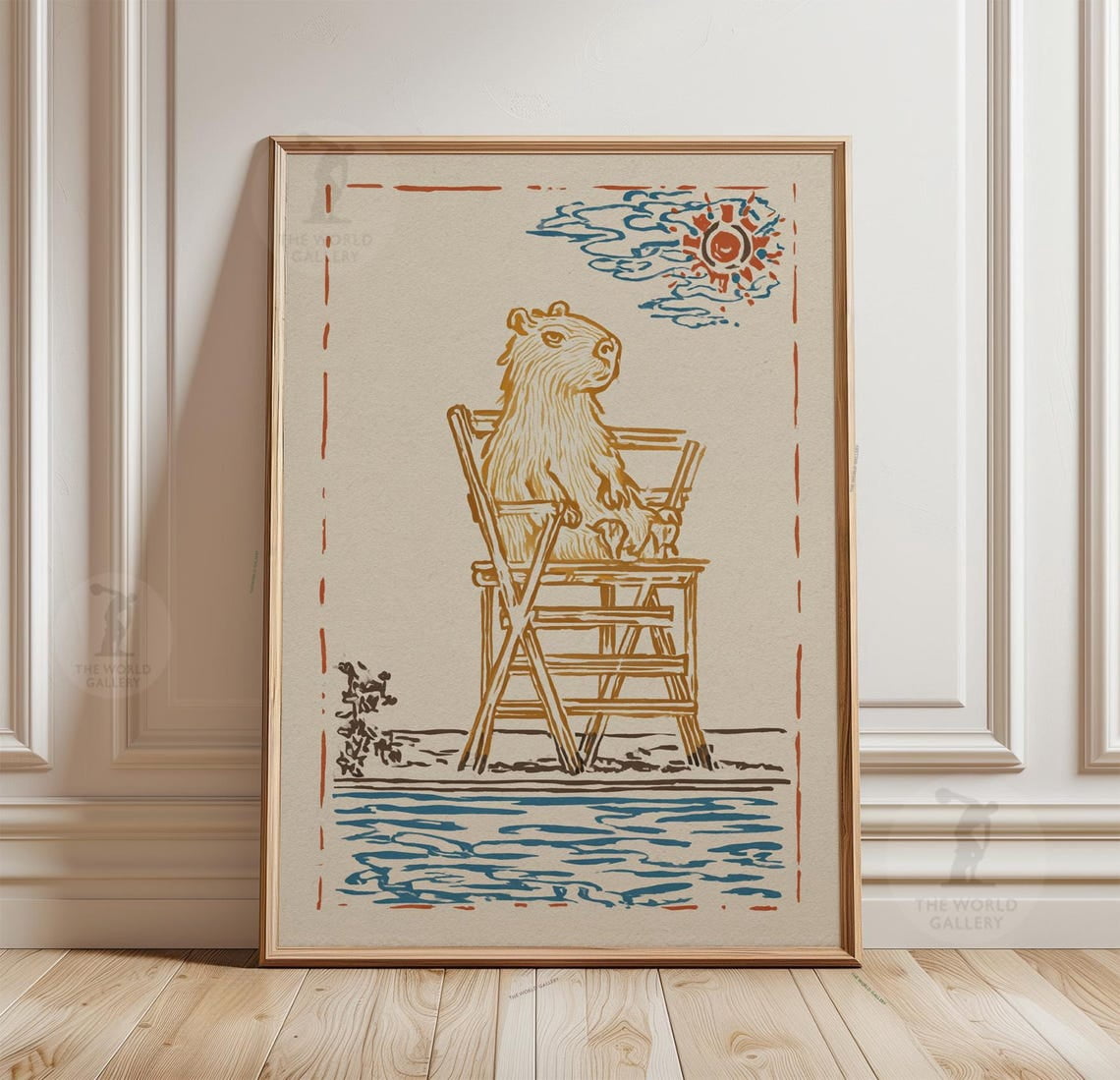 Capybara Lifeguard Poster Minimal Line Illustration Beach Scene Art ...