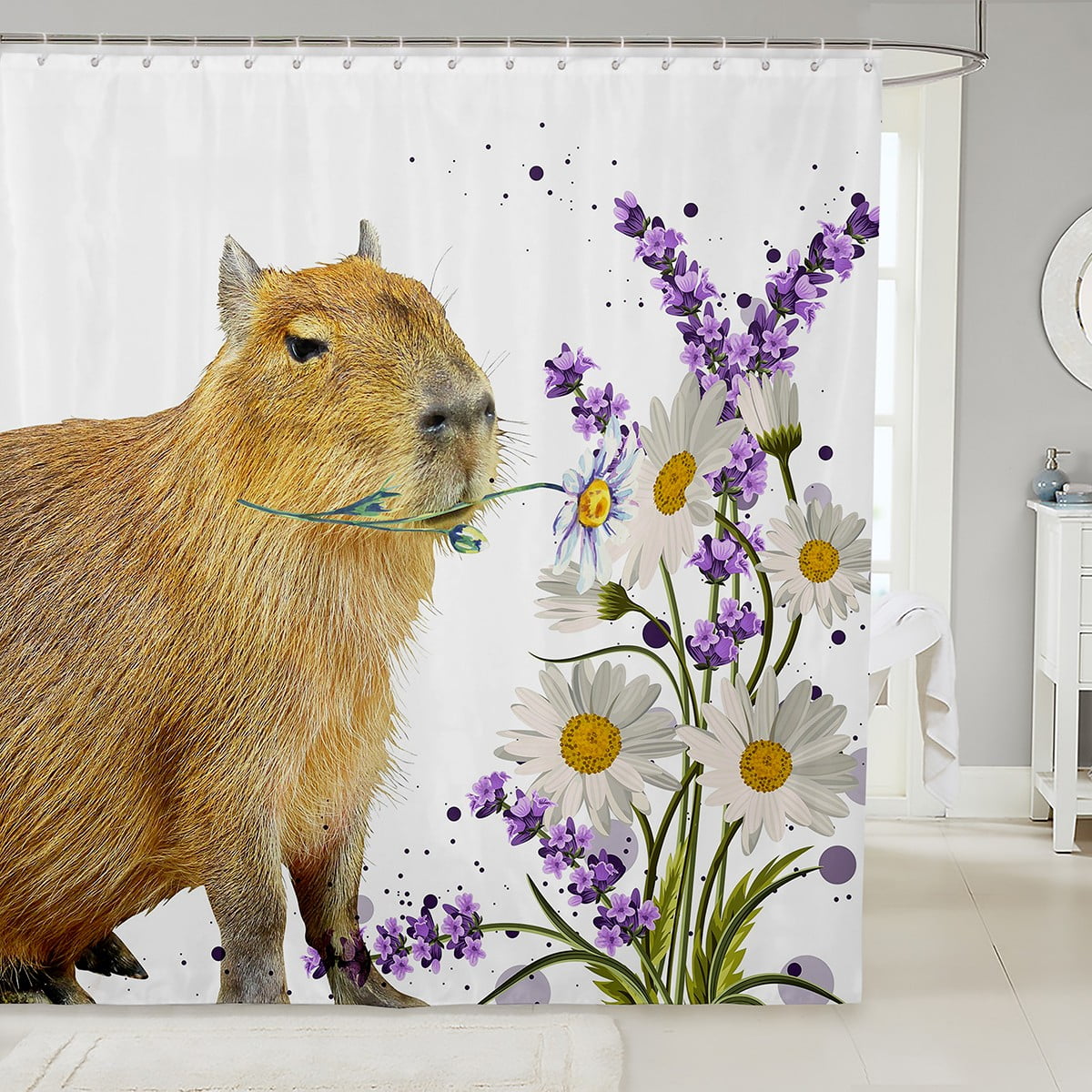 Capybara Lover Bath Curtain Cute Rodent Animals Capybara Shower Curtain ...