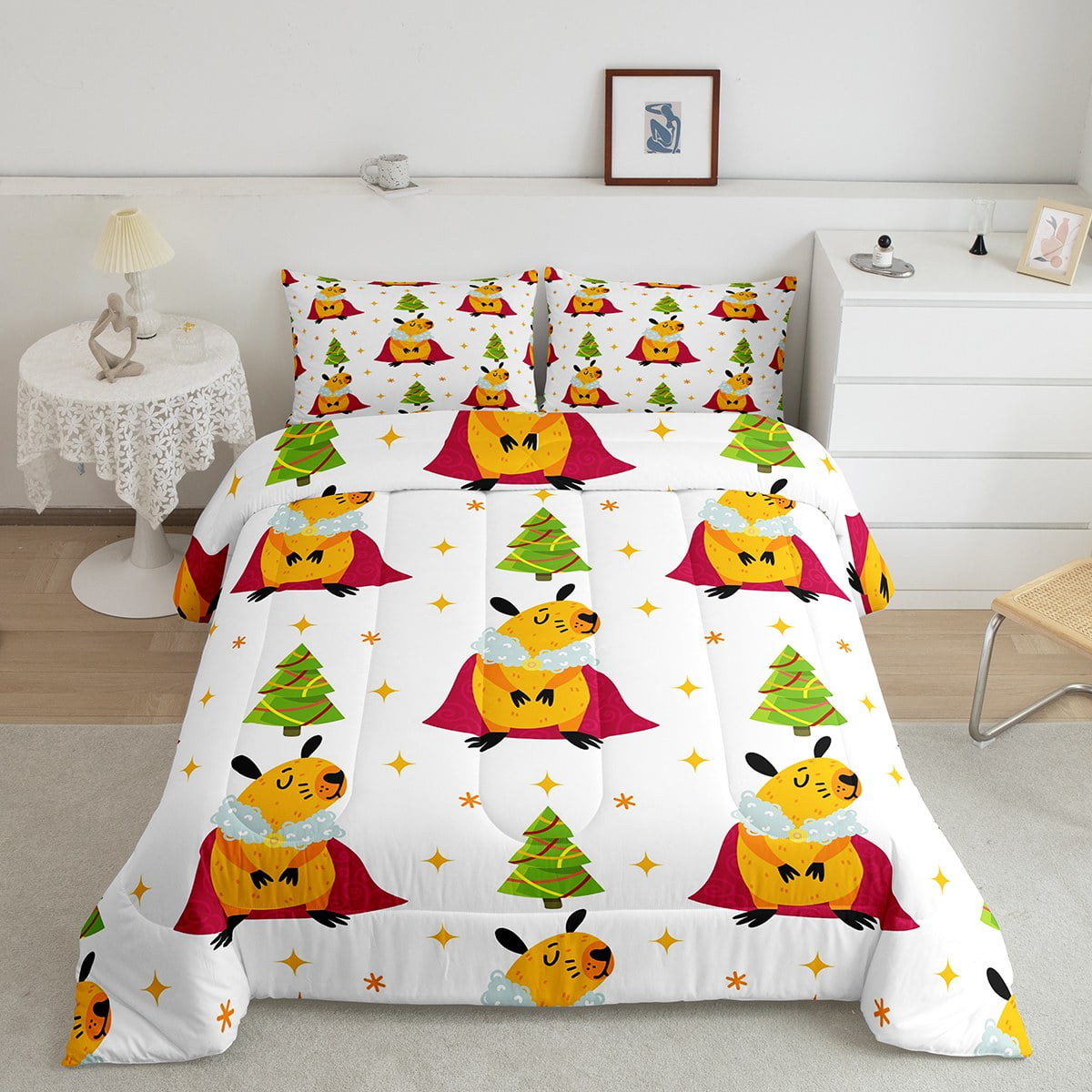 Capybara Lover Bedding Queen Size Merry Christmas Themed Comforter Set ...