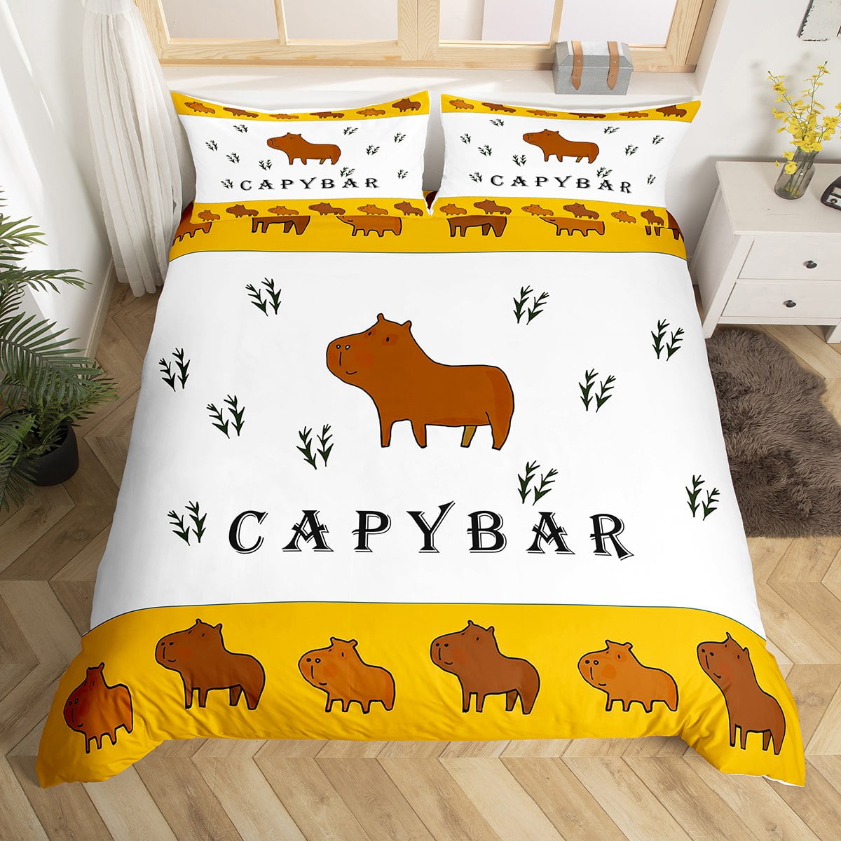 Capybara Lover Bedding Set 3 Piece Cute Capybara Duvet Cover Queen Size ...