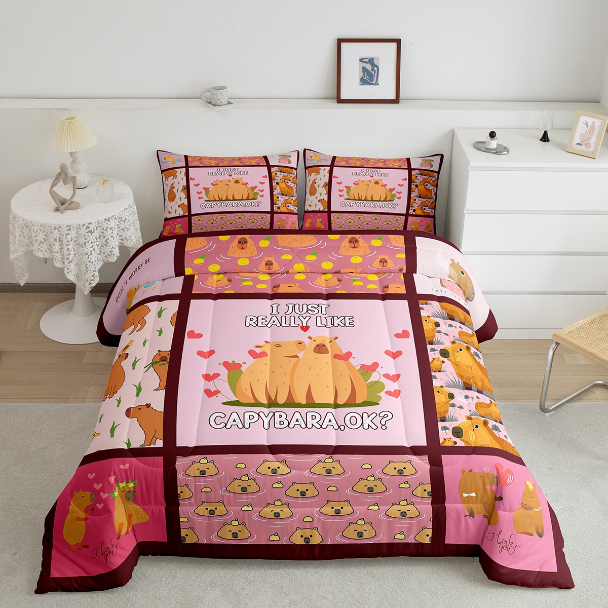 Capybara Lover Bedding Set Queen Size Cute Wildlife Capybaras Comforter ...