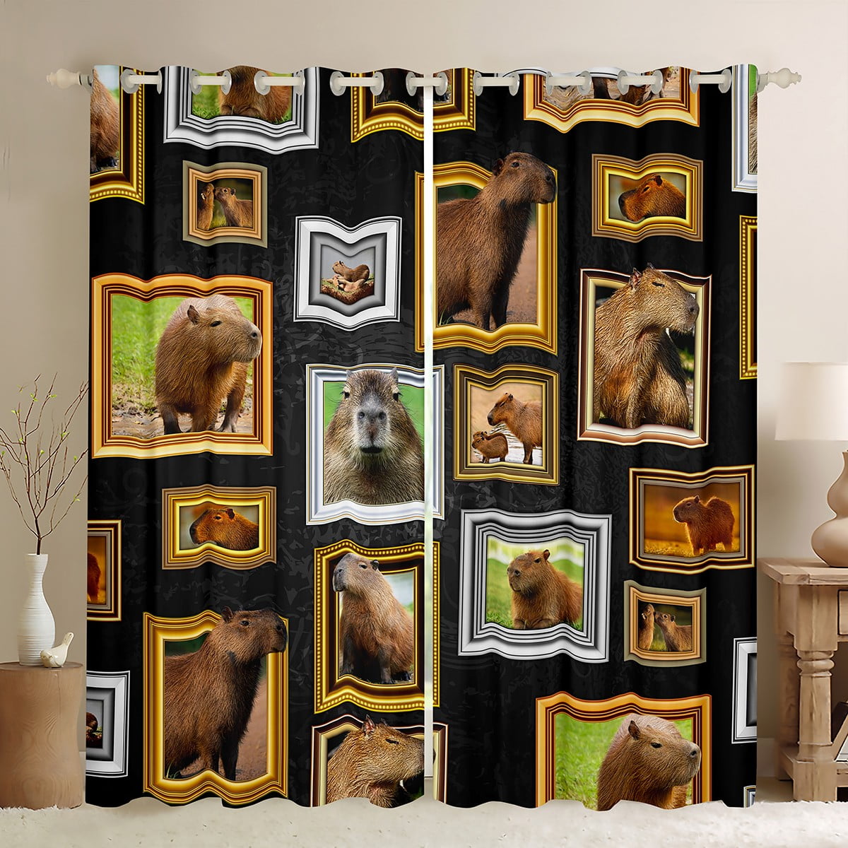 Capybara Lover 30%-50% Blackout Curtains Rodent Animals Capybaras ...