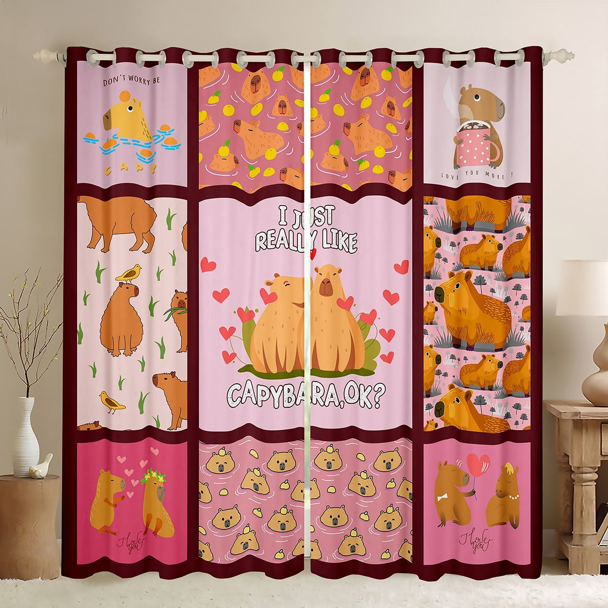 Capybara Lover Curtains Cute Capybaras Blackout Curtains Lovely Rodent ...