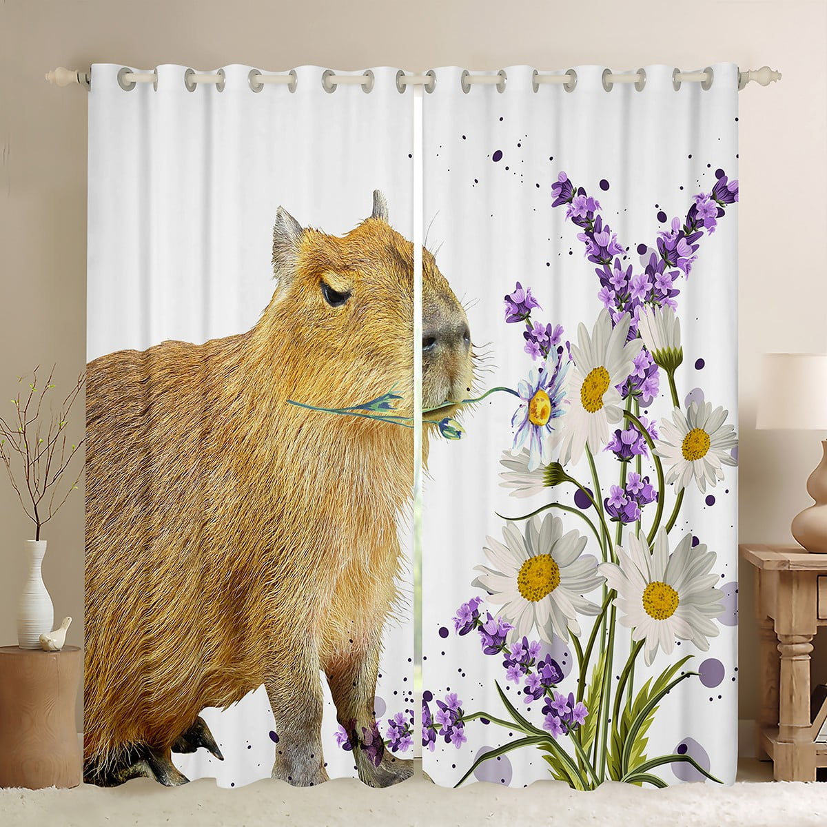 Capybara Lover Curtains Cute Rodent Animals Capybara Blackout Curtains ...