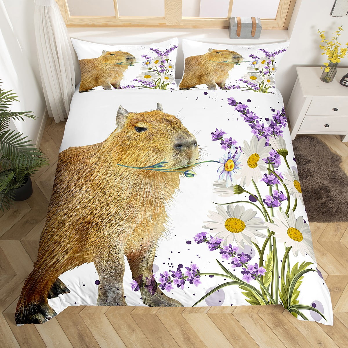 Capybara Lover Duvet Cover Cute Rodent Animals Capybara Bedding Set ...