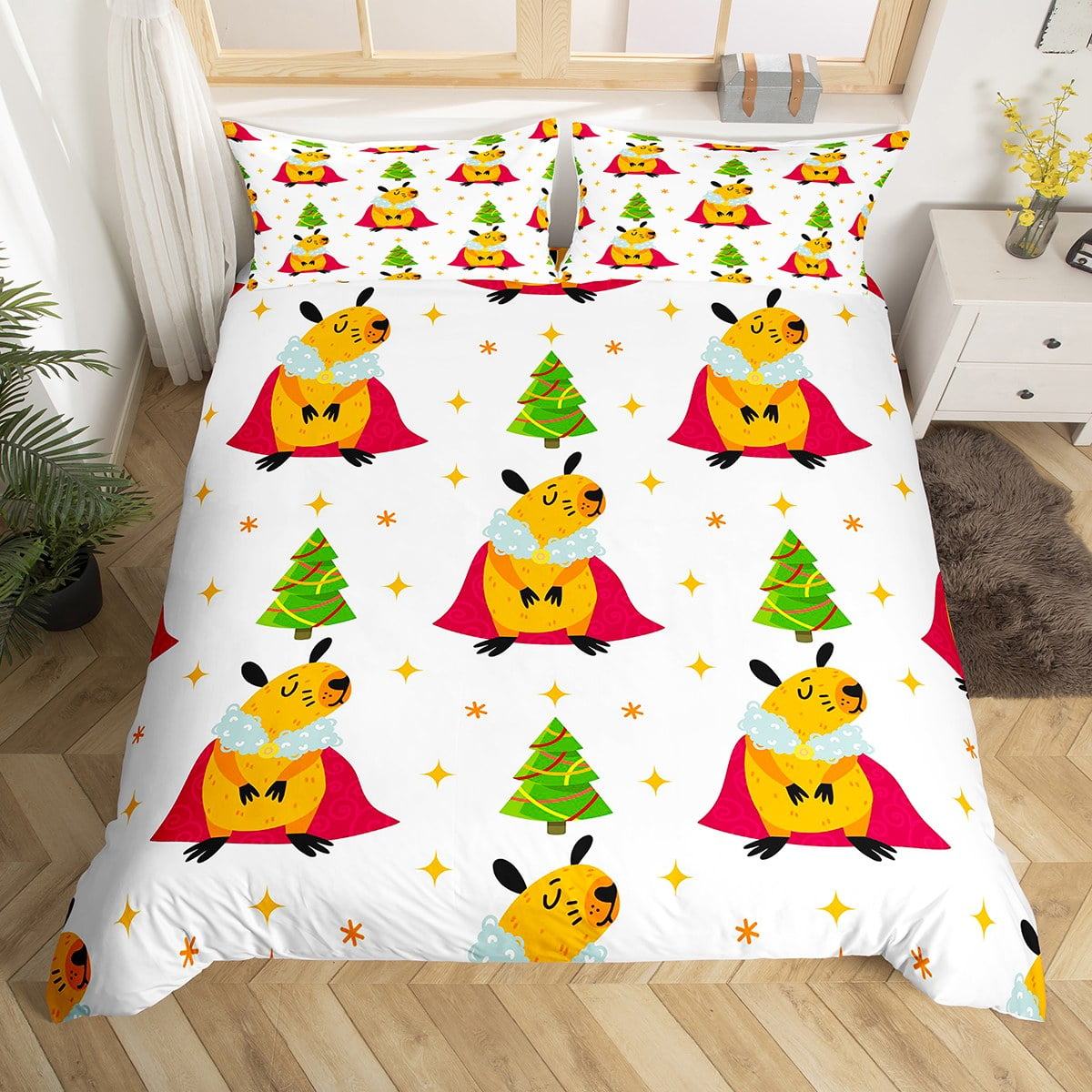 Capybara Lover Duvet Cover Twin Size Merry Christmas Themed Bedding Set ...
