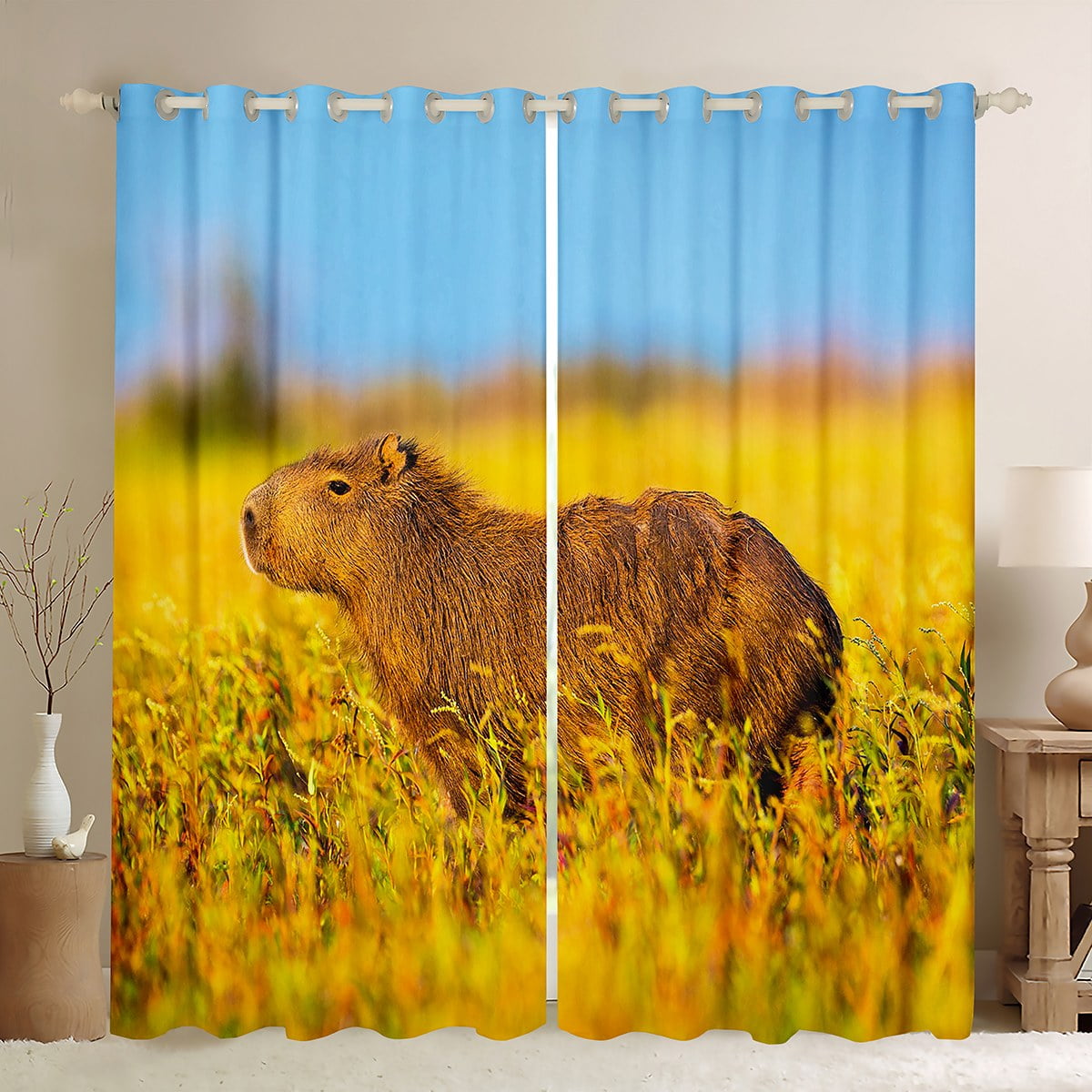 Capybara Lover Window Curtains Cute Capybara Curtains Rustic Farmhouse ...