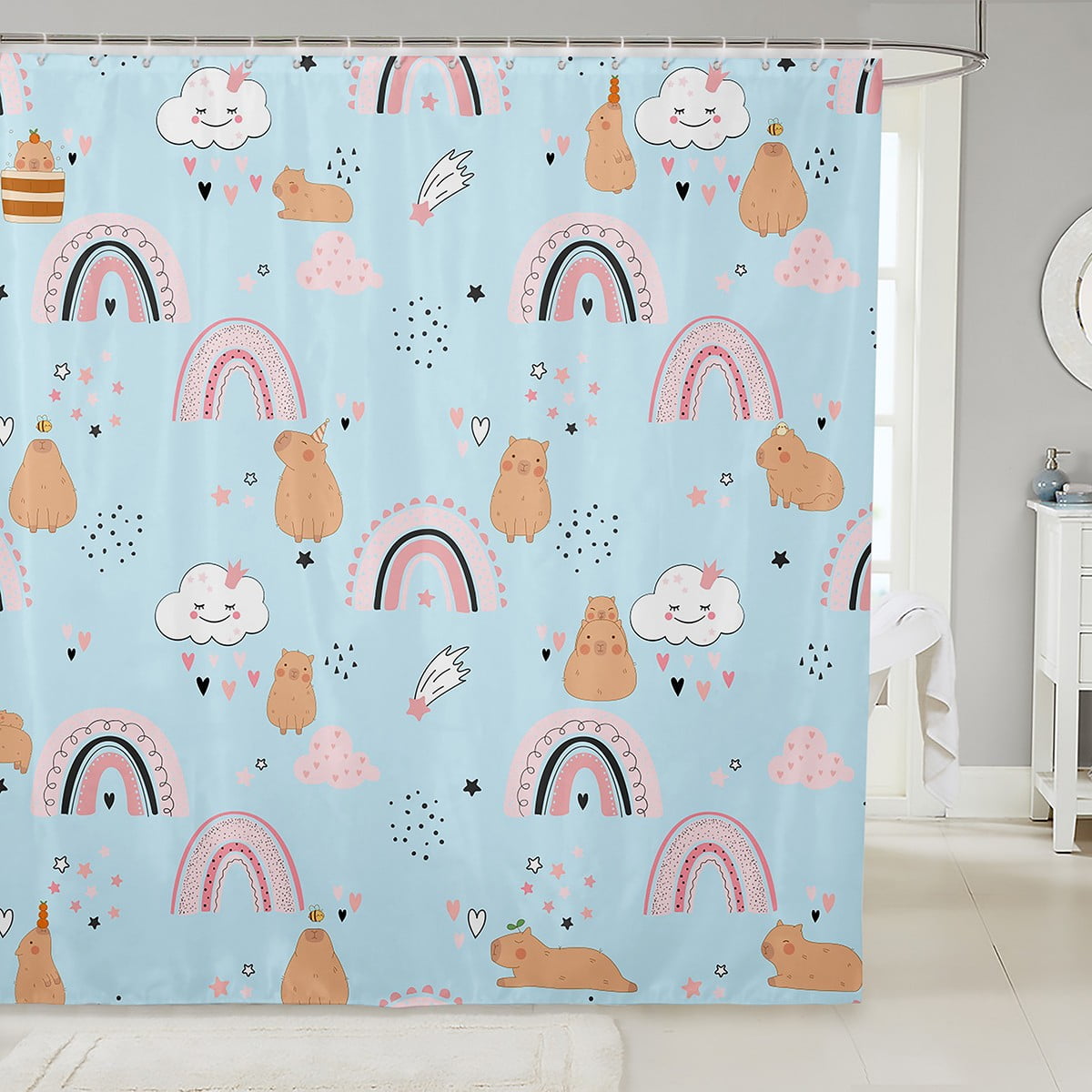 Capybara Lovers Home Decor, Cartoon Capybaras Bathroom Shower Curtain ...