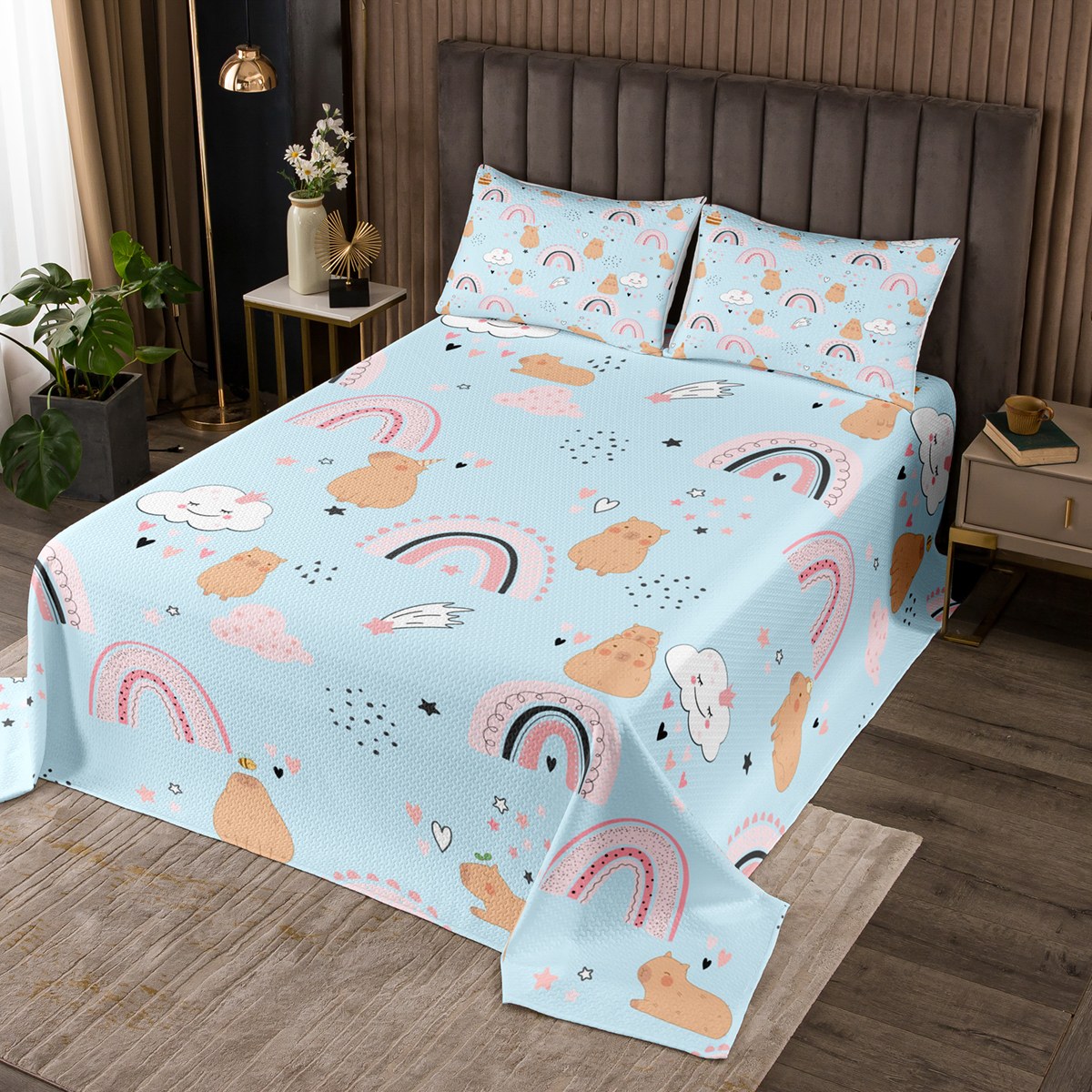 Capybara Lovers Home Decor, Cartoon Capybaras Bedspread Set Queen Size ...