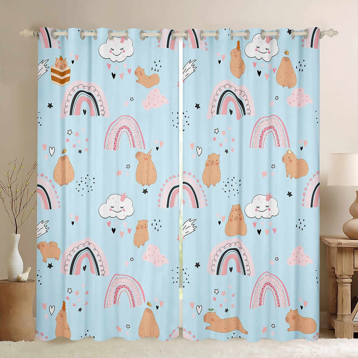 Capybara Lovers Home Decor, Cartoon Capybaras Blackout Curtains 42"Wx84 ...