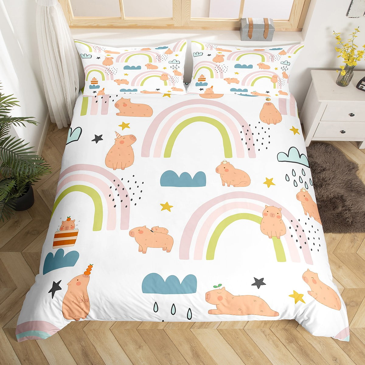 Capybara Lovers Home Decor,Cartoon Capybaras Duvet Cover Full Size ...