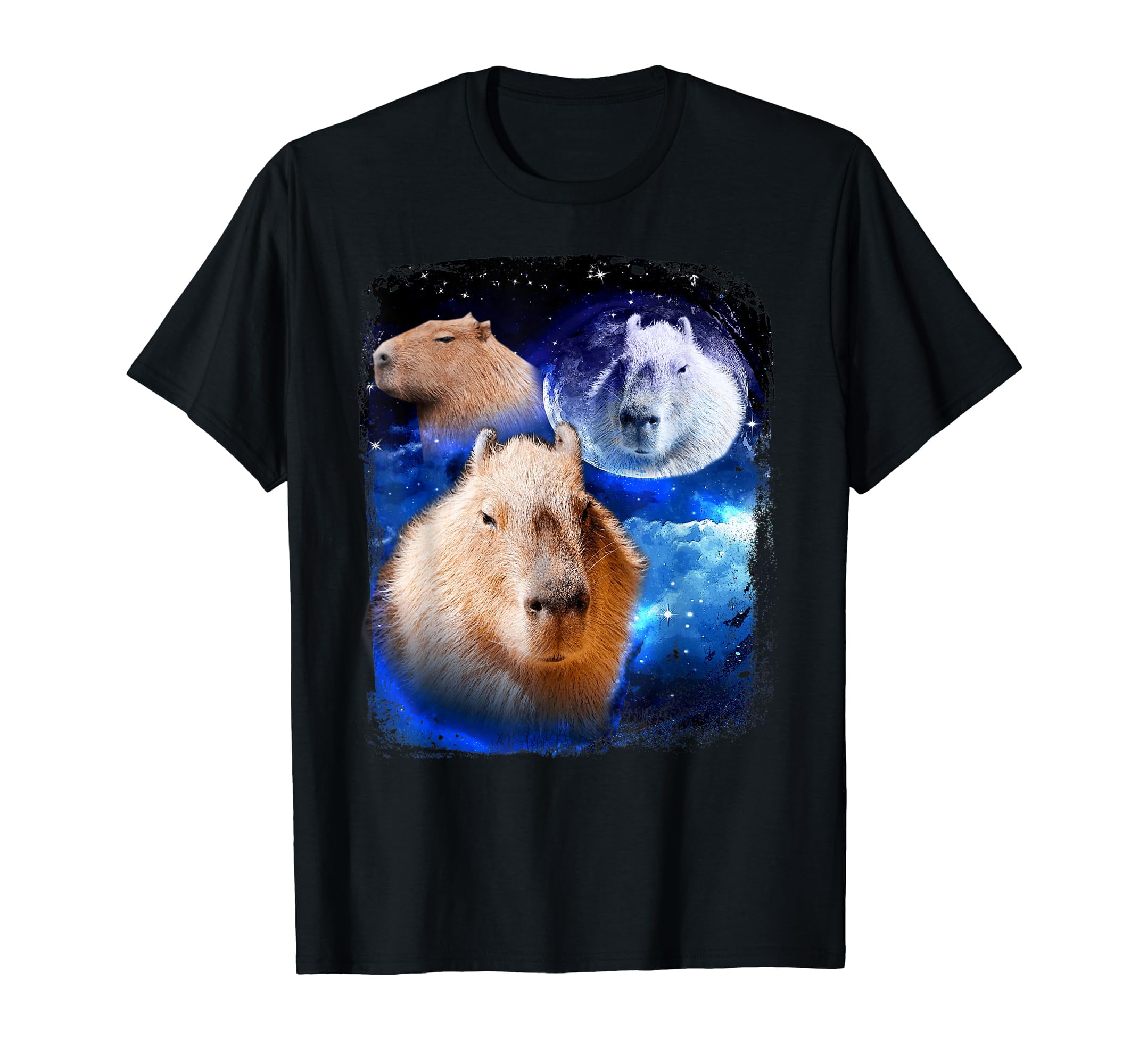 Capybara Meme moon Funny Capybaras Vintage Kawaii Short Sleeve T-Shirt ...
