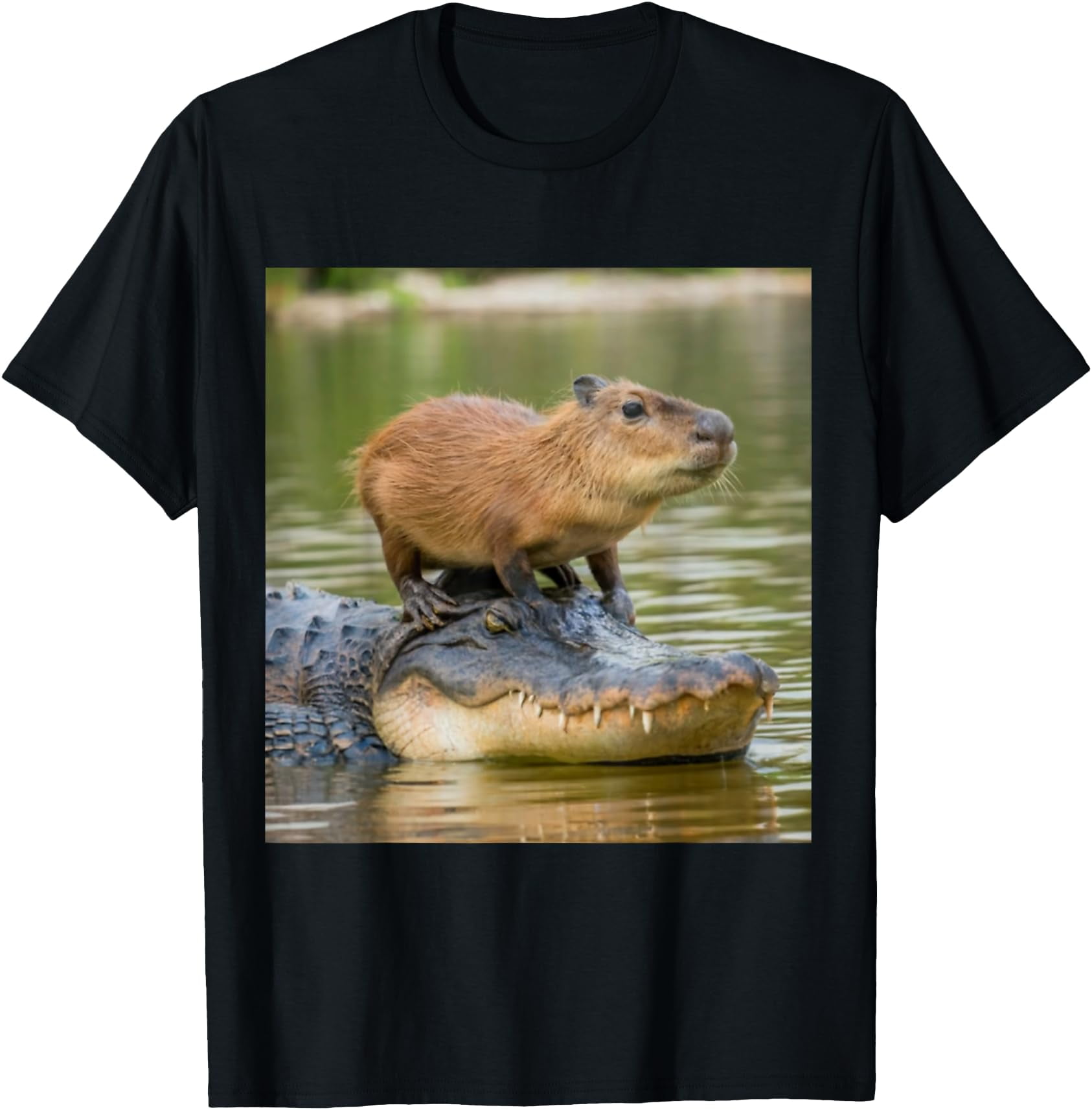 Capybara Meme on Alligator Graphic Unisex T-Shirt for Men Women Kids Toddler,Black Color,Size 5/ ...