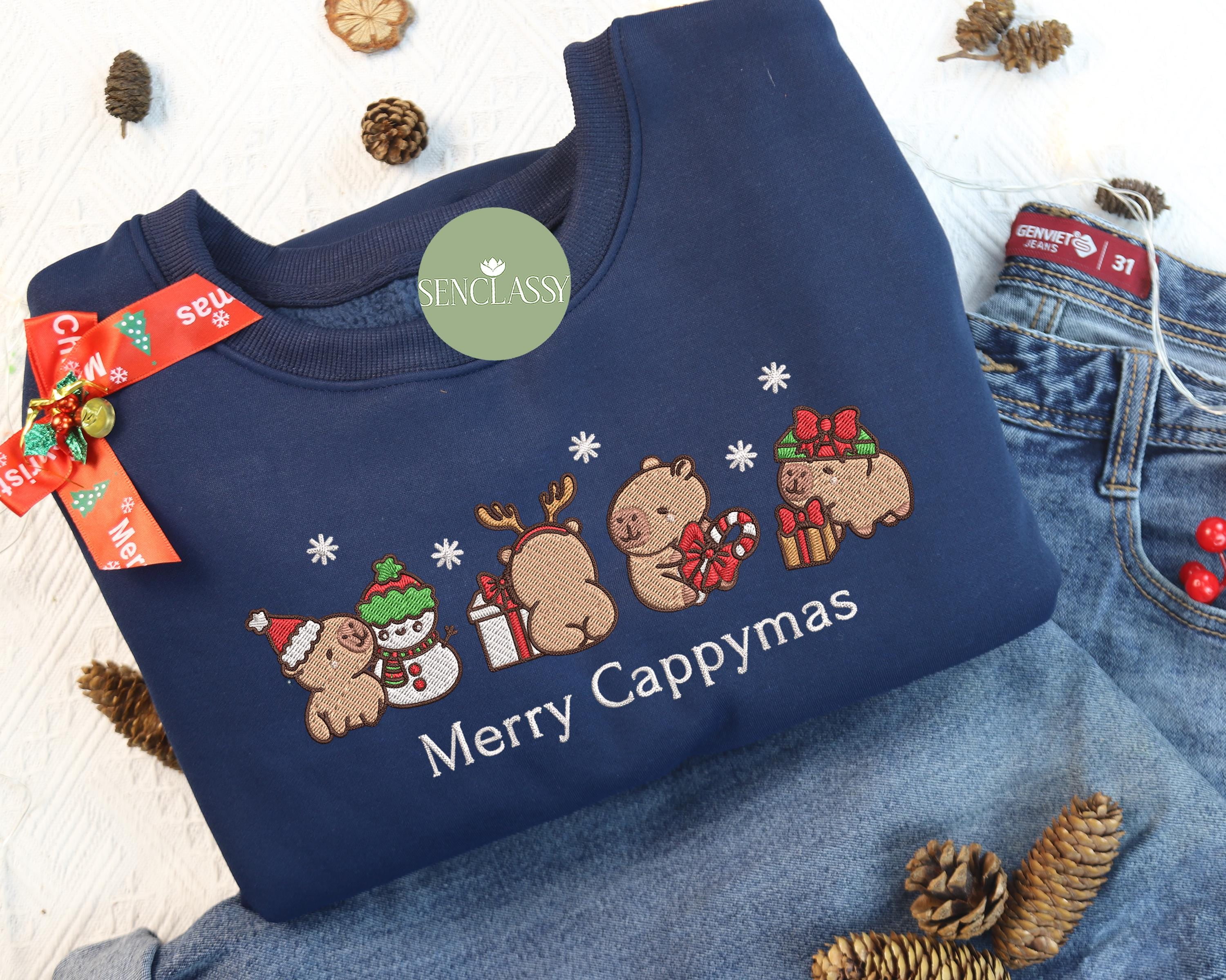 Capybara Merry Christmas Embroidered Crewneck Sweatshirt, Capybara ...
