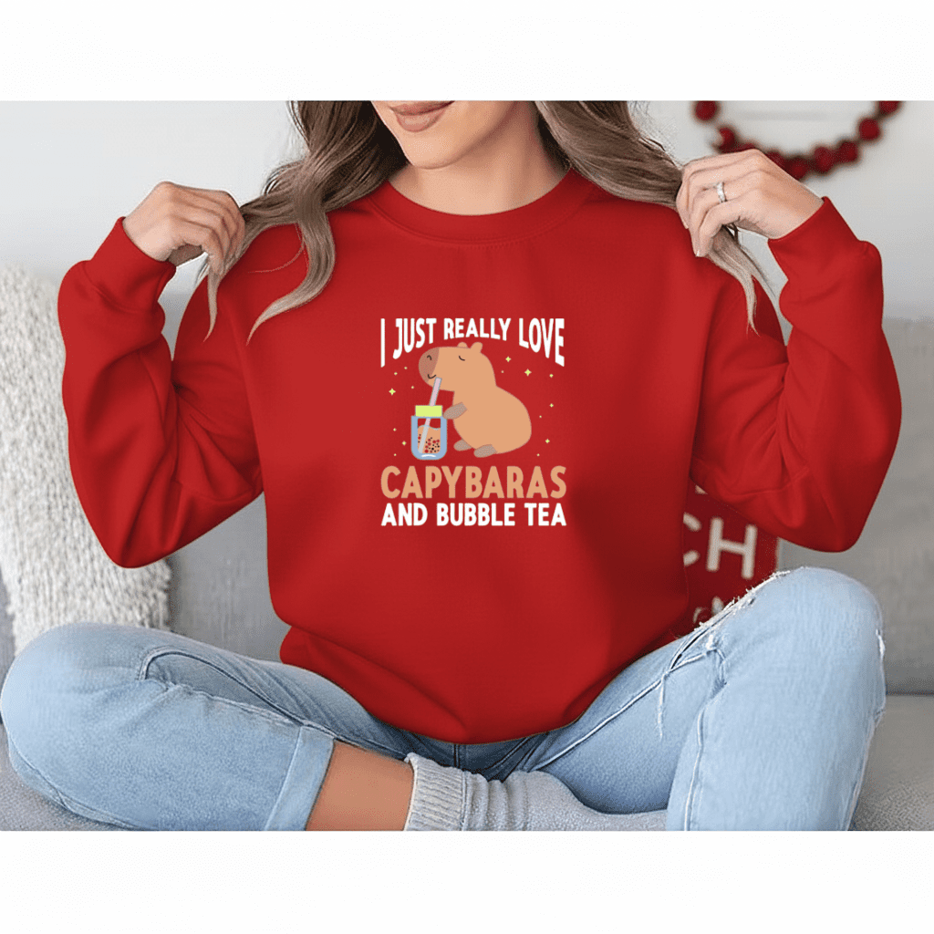 Capybara Milk Tea Cute Boba Lover Kawaii Café Style Sweatshirt, up to ...
