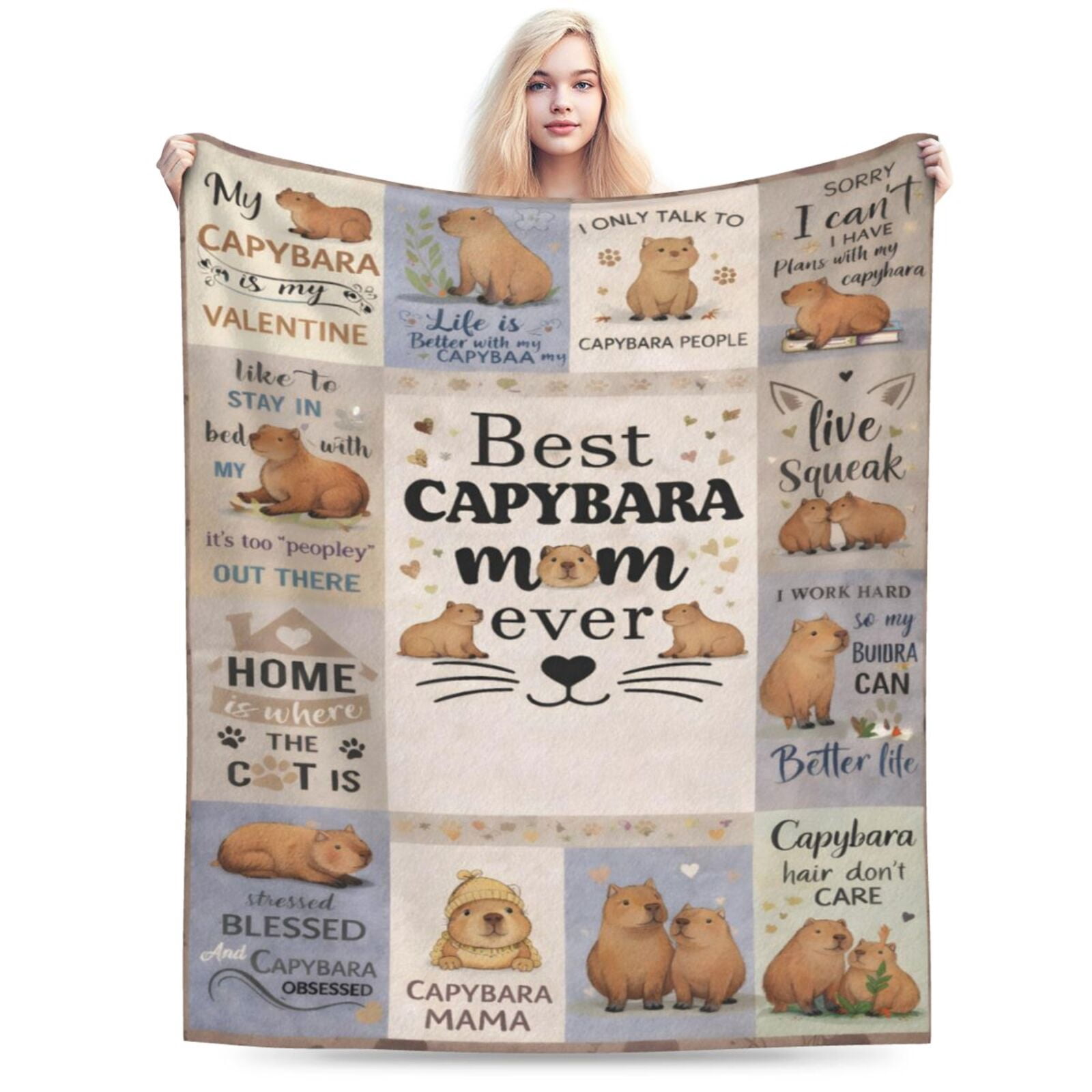 Capybara Mom Blanket Gift Cute Capybara Pattern Throw Blanket Cozy Soft ...