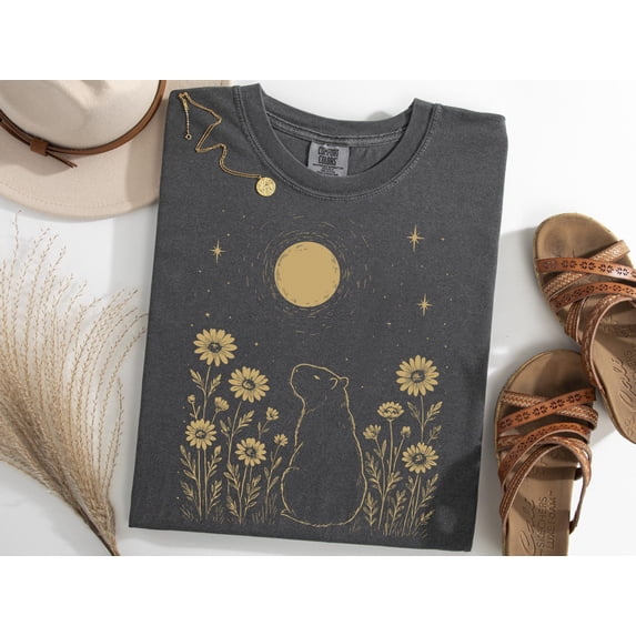 Capybara Moon Shirt, Minimalist Boho Capybara Night Flower Tee ...
