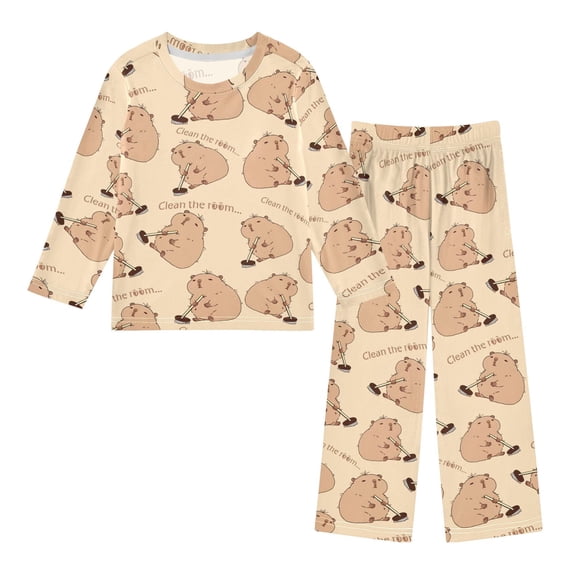 Capybara Mopping The Floor Cozy Soft Long Sleeves Top and Pants 2 Piece ...