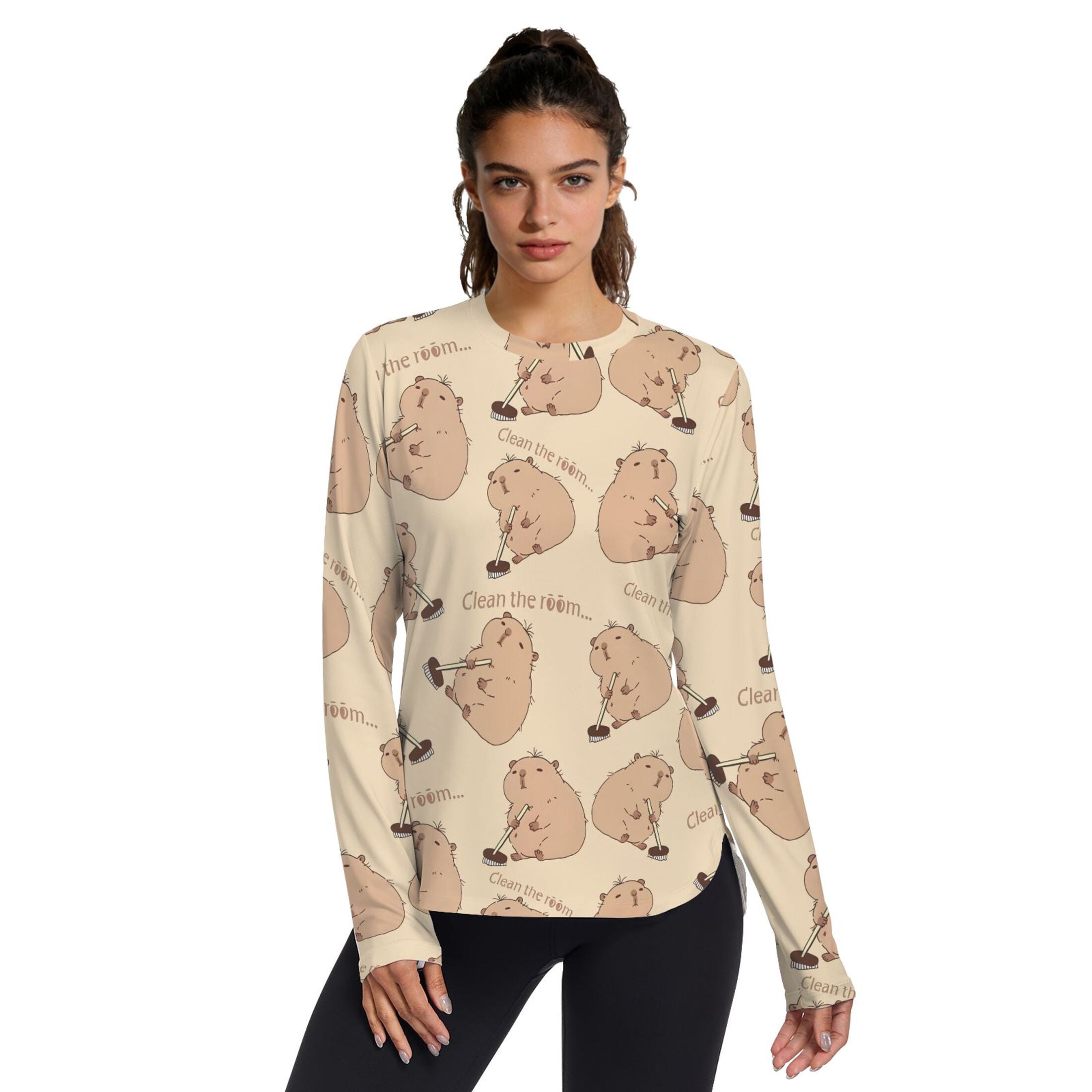Capybara Mopping The Floor Women UPF 50+ UV Shirts Long Sleeve with ...