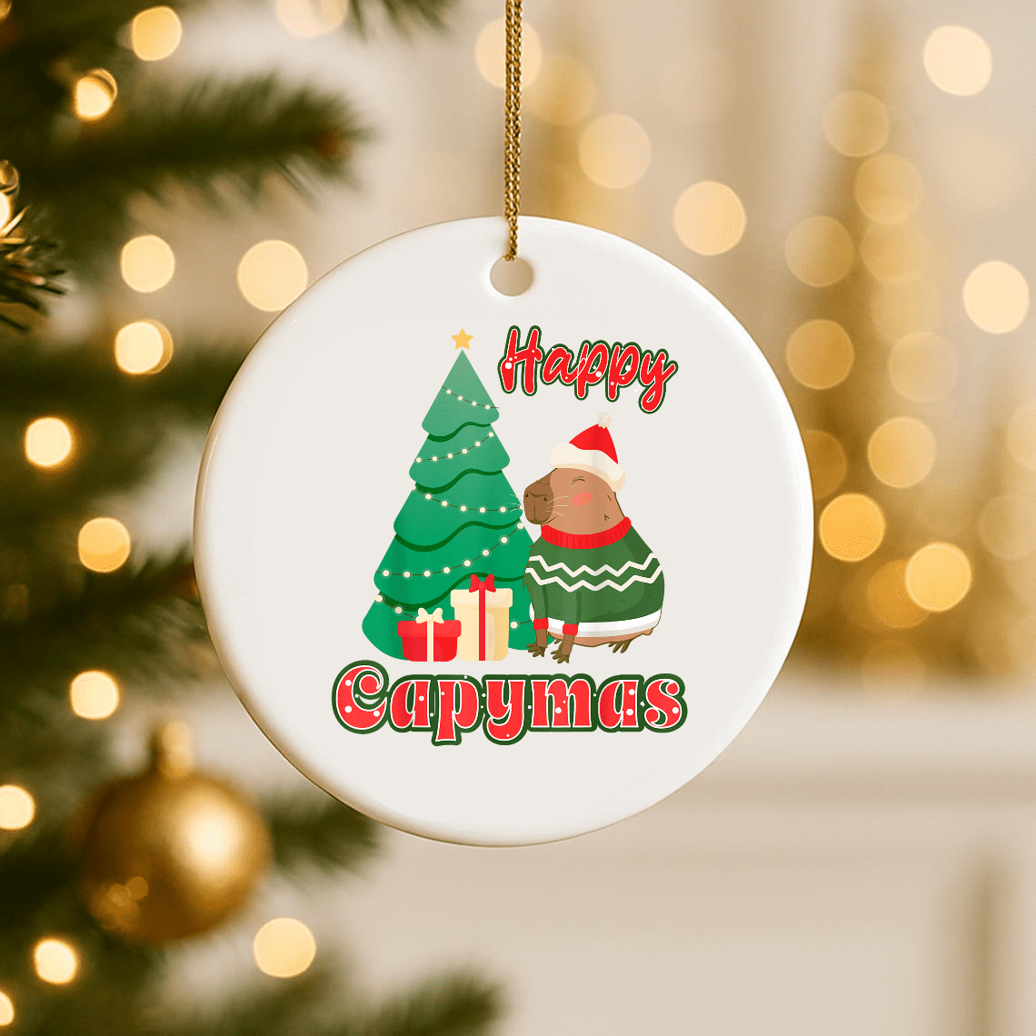 Capybara Noel Hat Noel Ornament Capymas Pet Rodent Ornament 2D FLAT ...