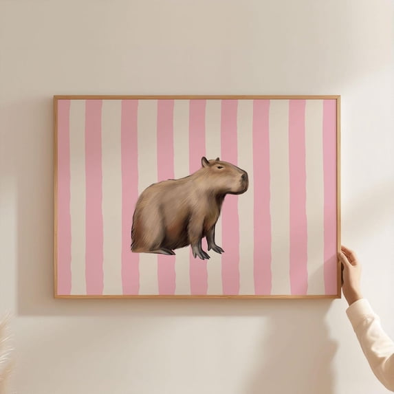 Capybara Nursery Poster | Cute Animal Art Poster & Landscape | Pink ...