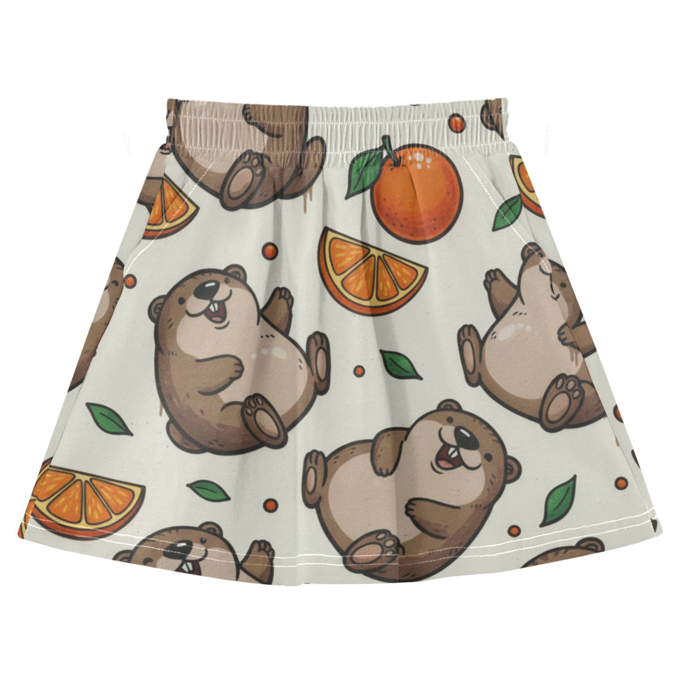 Capybara Orange Fruit Cotton Skirt Built-in Liner Elastic A-Line Flared ...
